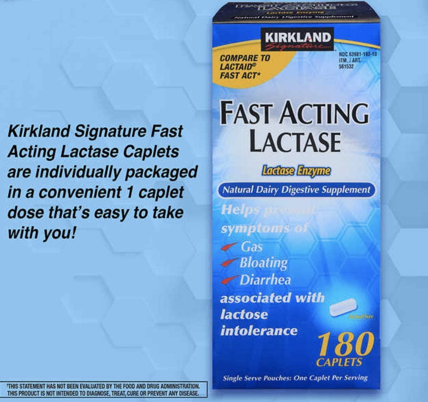Kirkland Signature Fast Acting Lactase 180 Caplets - Digestive Support ...
