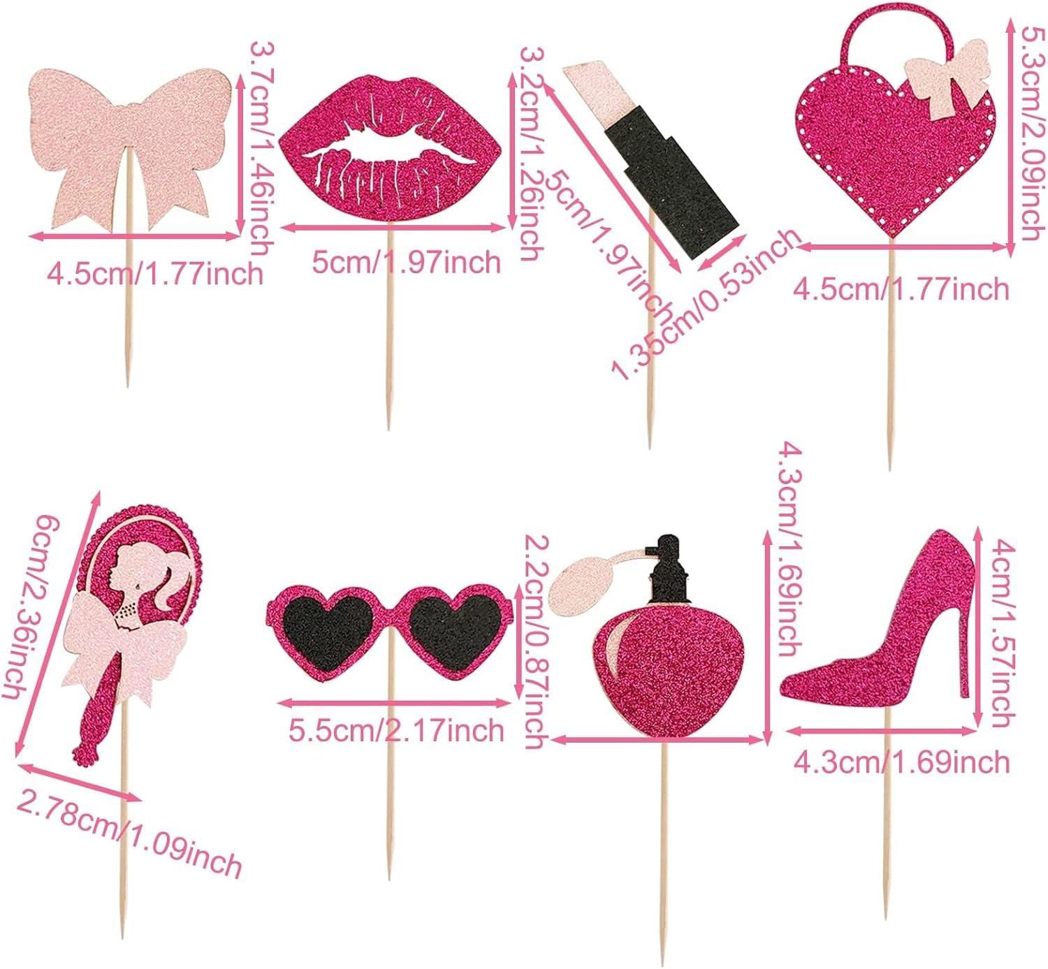 30Pcs Princess Hot Pink Cupcake Toppers and Pink Glitter Girls Cupcake ...