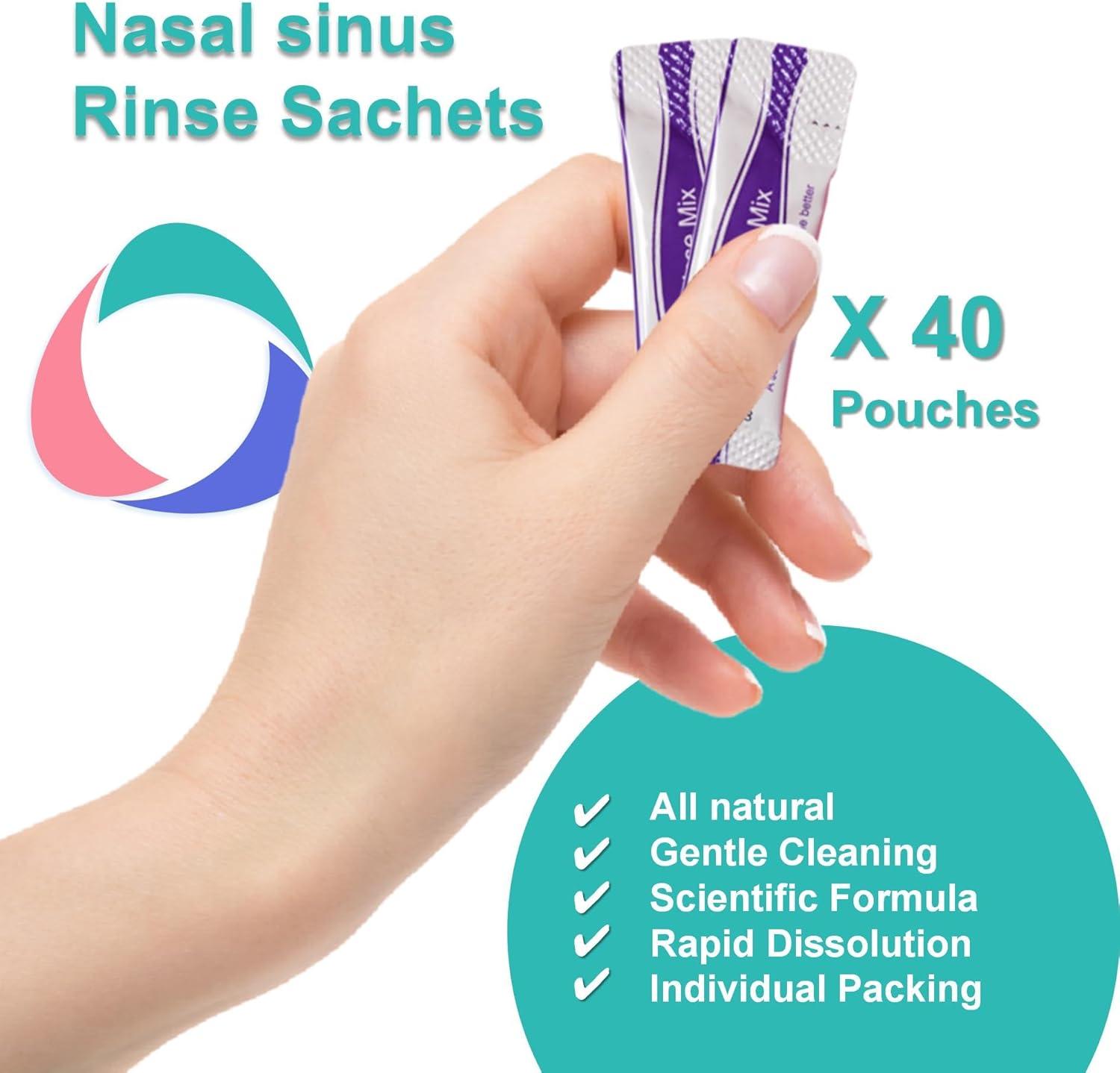 TONELIFE Sinus Rinse Kit - 40 Salt Packs BPA Free Nasal Irrigation ...