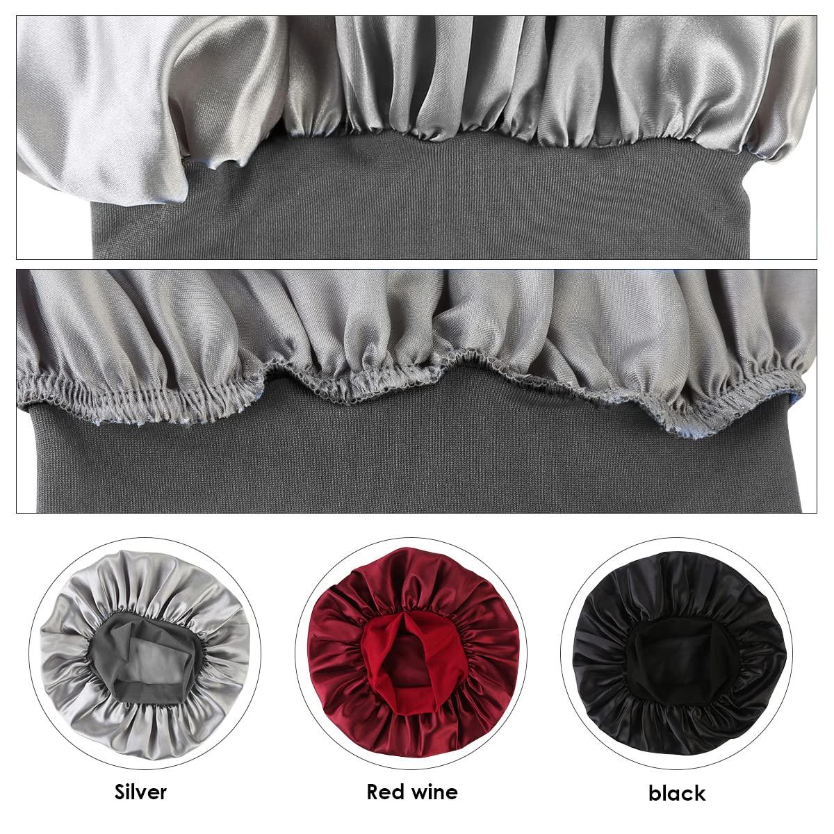 Petyoung 3 Pack Satin Sleep Caps for Women & Girls - Elastic Wide Band ...