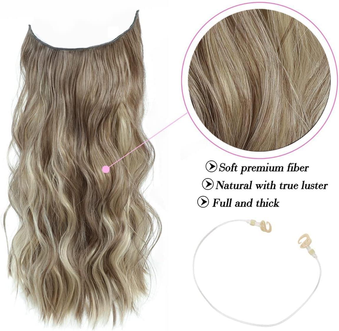 Invisible Wire Hair Extension 12 inch Wavy Light Ash Brown with ...