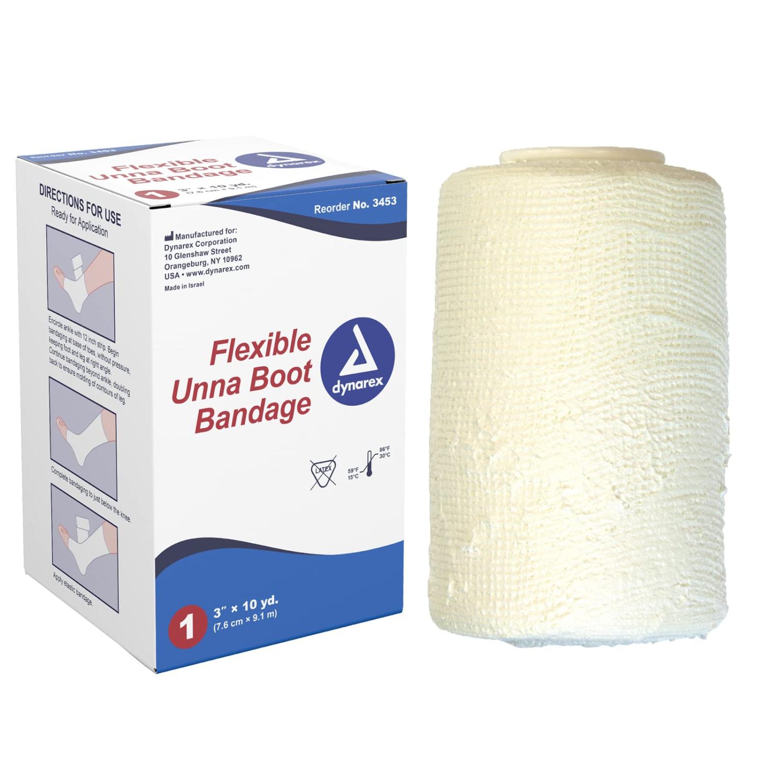 Dynarex Unna Boot Bandage 3 x 10 yds - Zinc Oxide Soft Cast for Leg ...