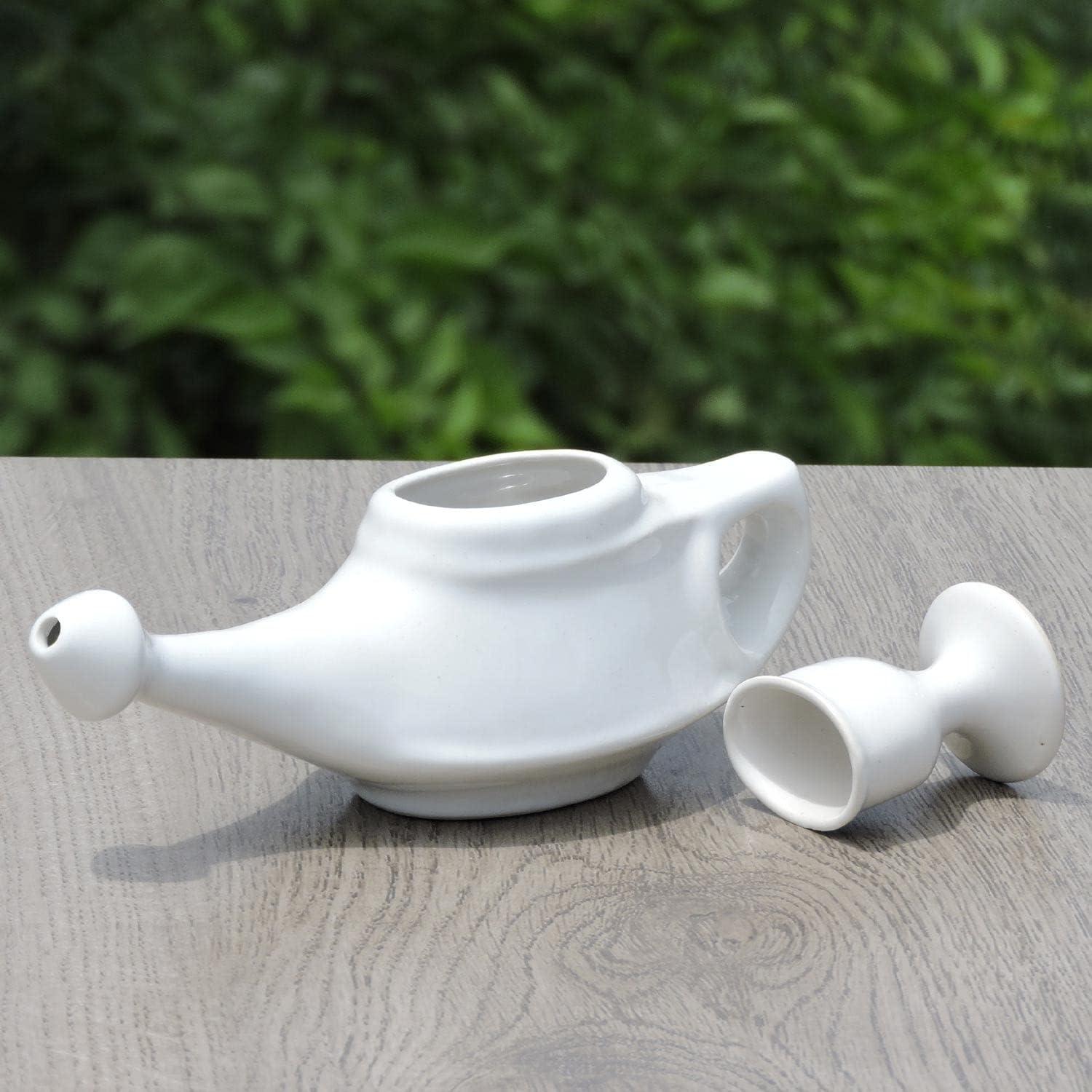 HealthGoodsIn Ceramic Neti Pot Set with Eye Wash Cup & 5 Sachet Neti ...