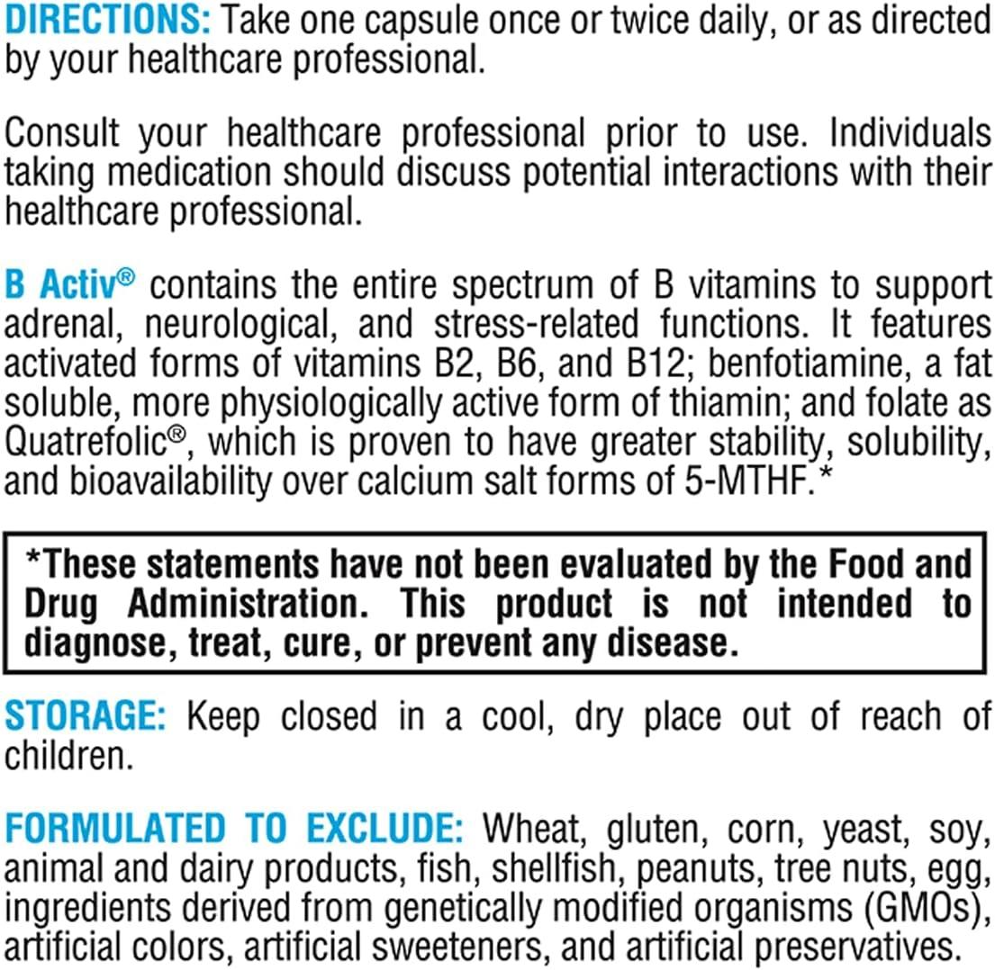 XYMOGEN B Activ Vitamin B Complex with Benfotiamine Methylfolate Biotin ...