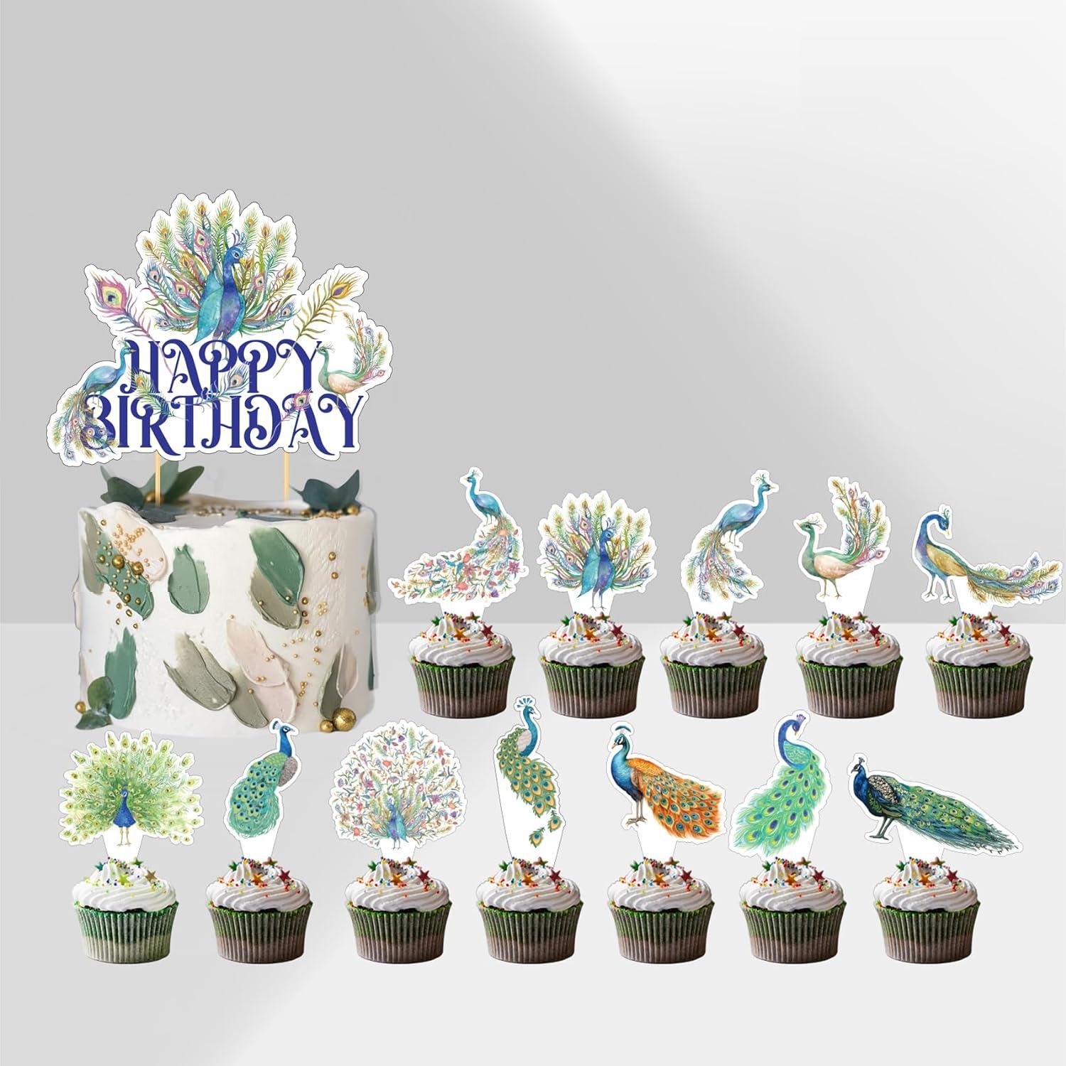 MMBDAMAI 25 Pcs Peacock Cake Topper Cupcake Toppers Peacock Cake ...