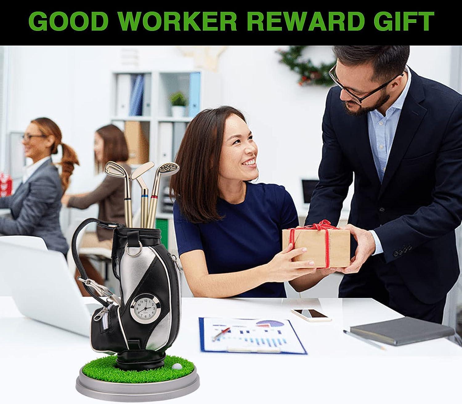 Golf Bag Pen Holder with Clock & 3 Club Pens Set - Mini Desktop Golf ...