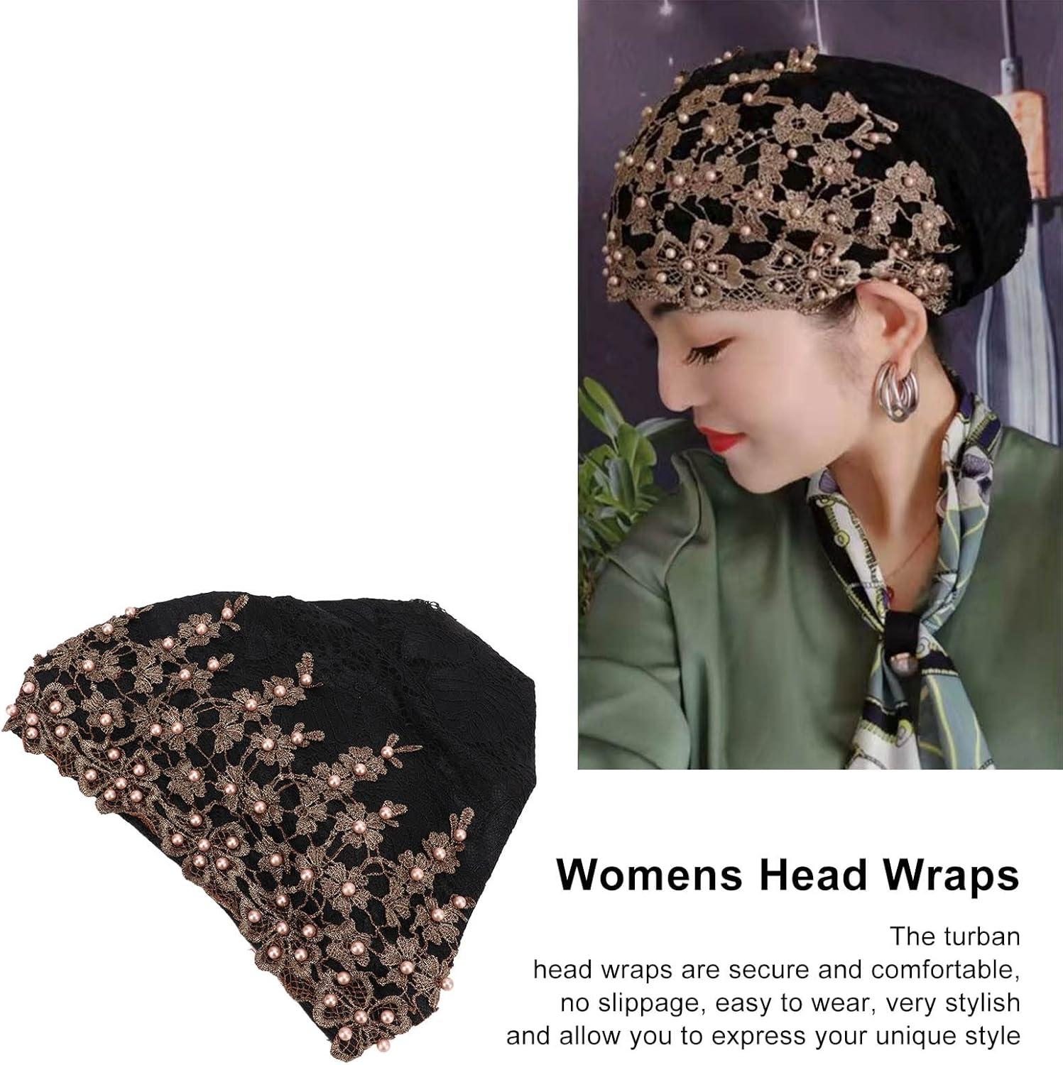 Vintage Embroidered Floral Lace Muslim Turban Caps for Women - Stretch ...