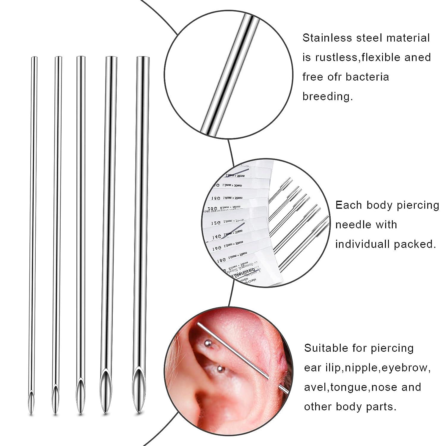 100pc Body Piercing Hollow Needles & Stainless Steel Forceps Set ...