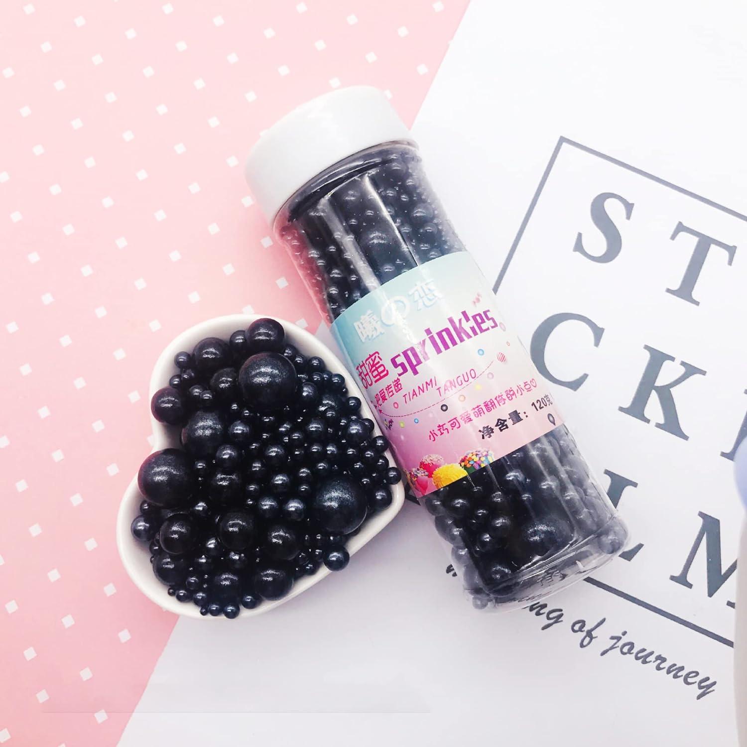 Sprinkles Black Edible Pearl Sugar Candy Cupcake Cake Topper 120g/ 4 ...