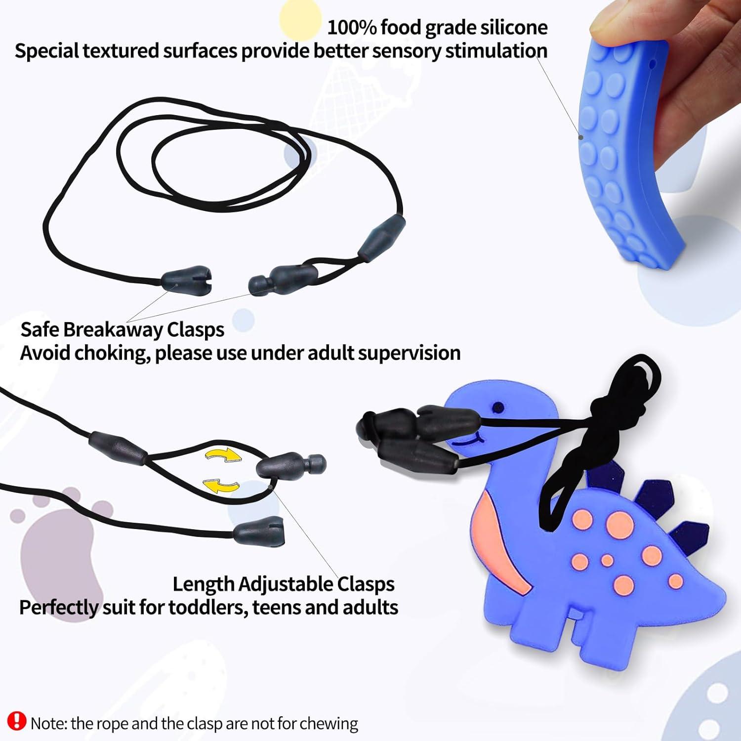 Colon Chain for Kids - 6 Sensory Chewing Necklaces Silicone Bite Rings ...