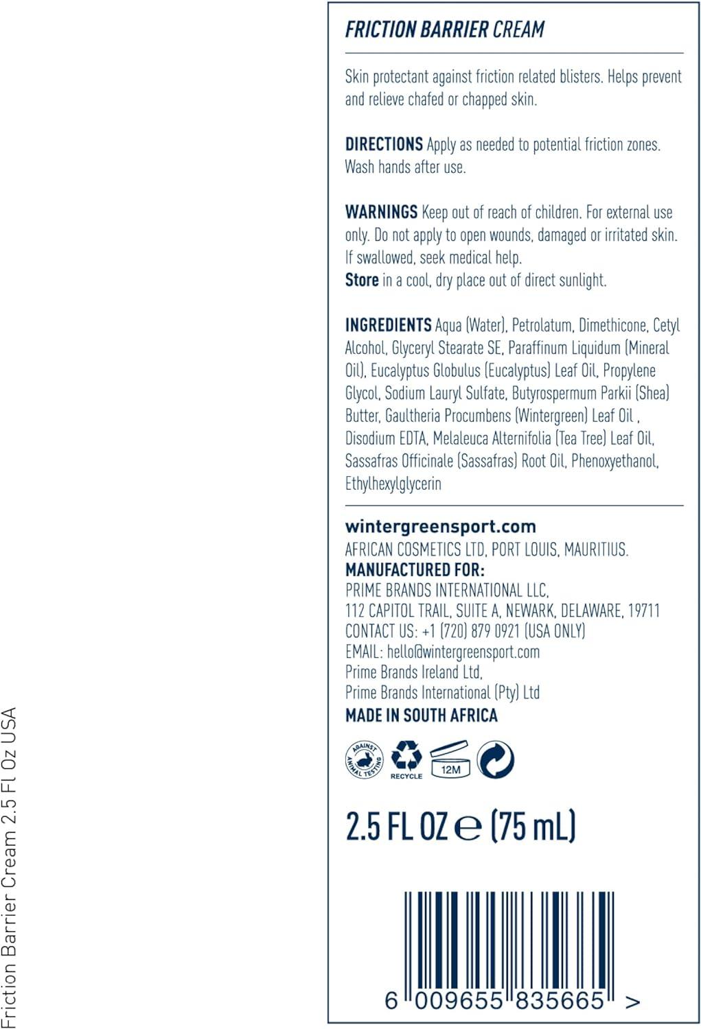 Wintergreen Friction Barrier Cream 2.5 Oz - Tea Tree Oil & Shea Butter ...