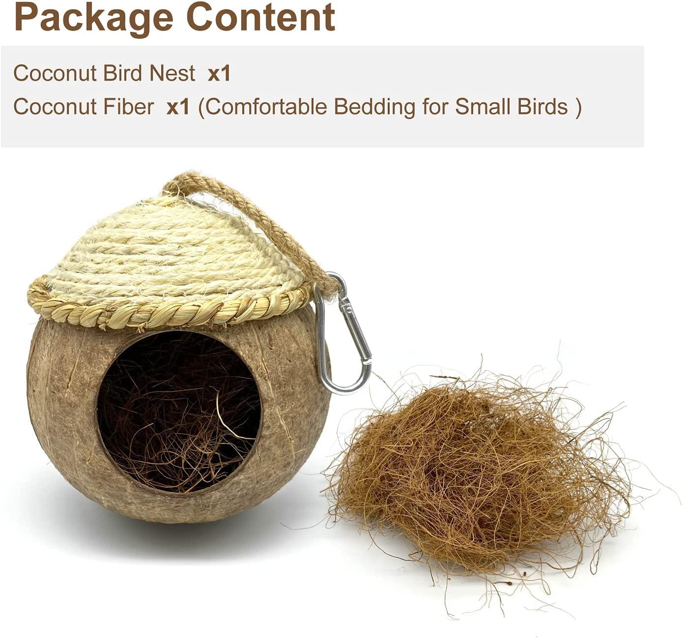 MISS FIRE Coconut Woven Bird House | Natural Coconut Cage with Cover ...