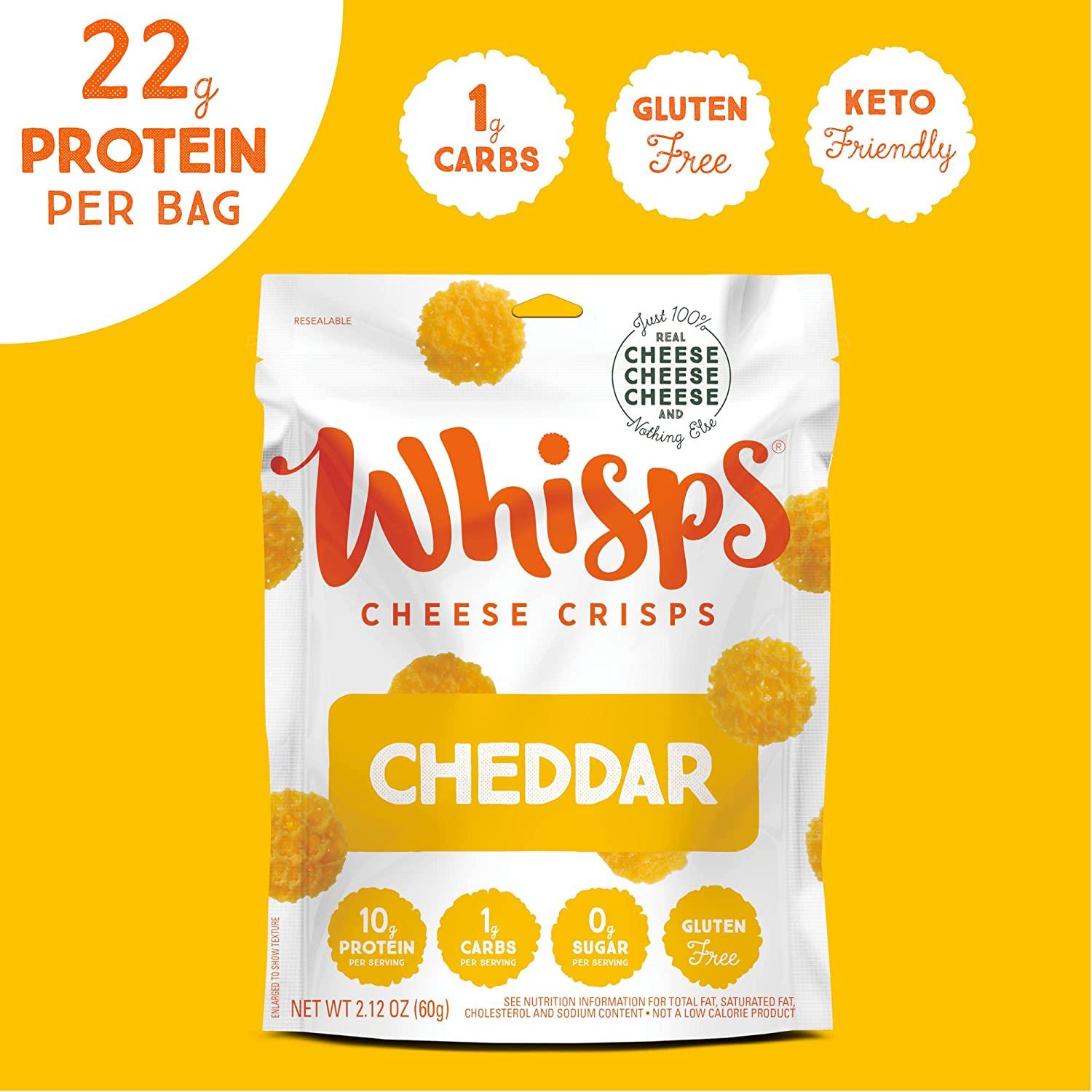 Whisps Cheddar Cheese Crisps - Keto 22g Protein Snack, Low Carb, Gluten ...