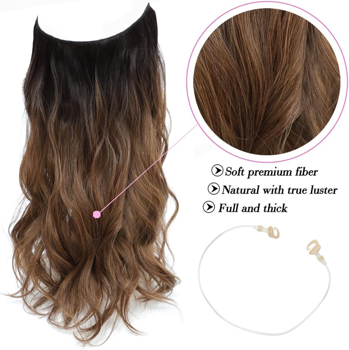 20 Inch Synthetic Wavy Transparent Invisible Wire Hair Extensions in ...