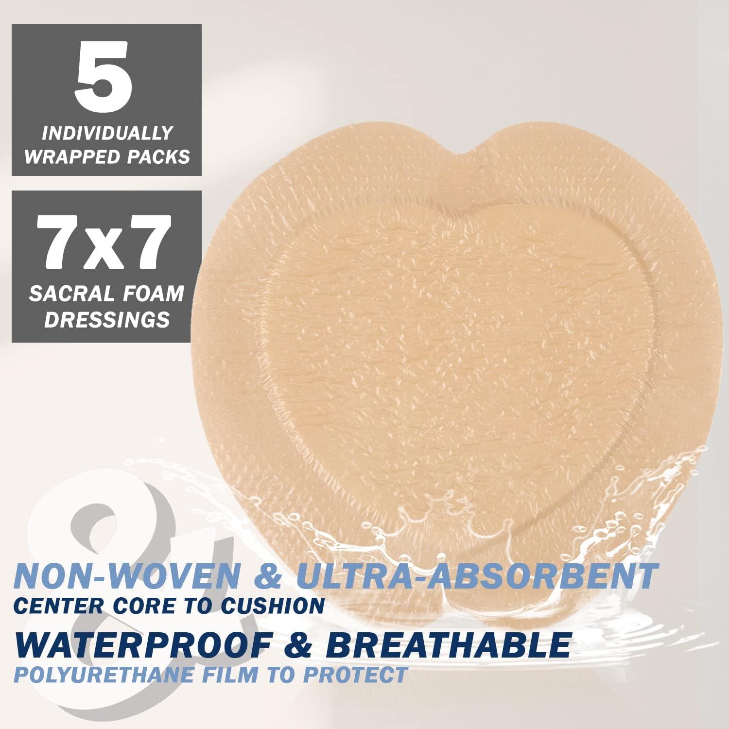 EVERLIT Sacrum Silicone Foam Dressing Pack of 5 - 7x7 inch Waterproof ...