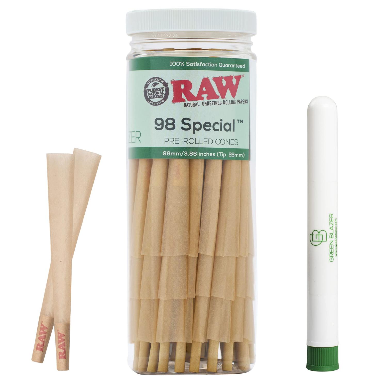 RAW Cones 98 Special 50 Pack - Slow Burning Pre Rolled Cones with Tips ...