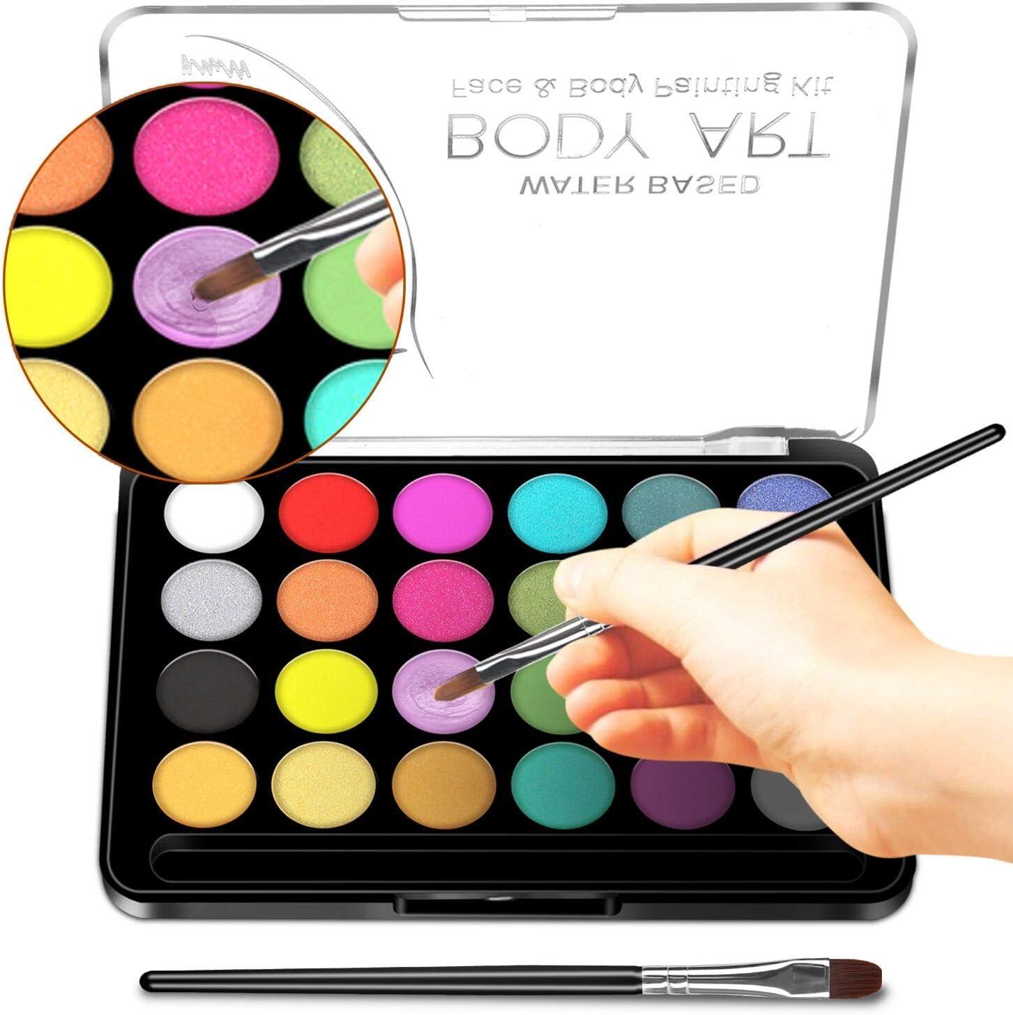 Kids Face Paint Kit - 32 Stencils, 24 Large Water Based Paints, 2 ...