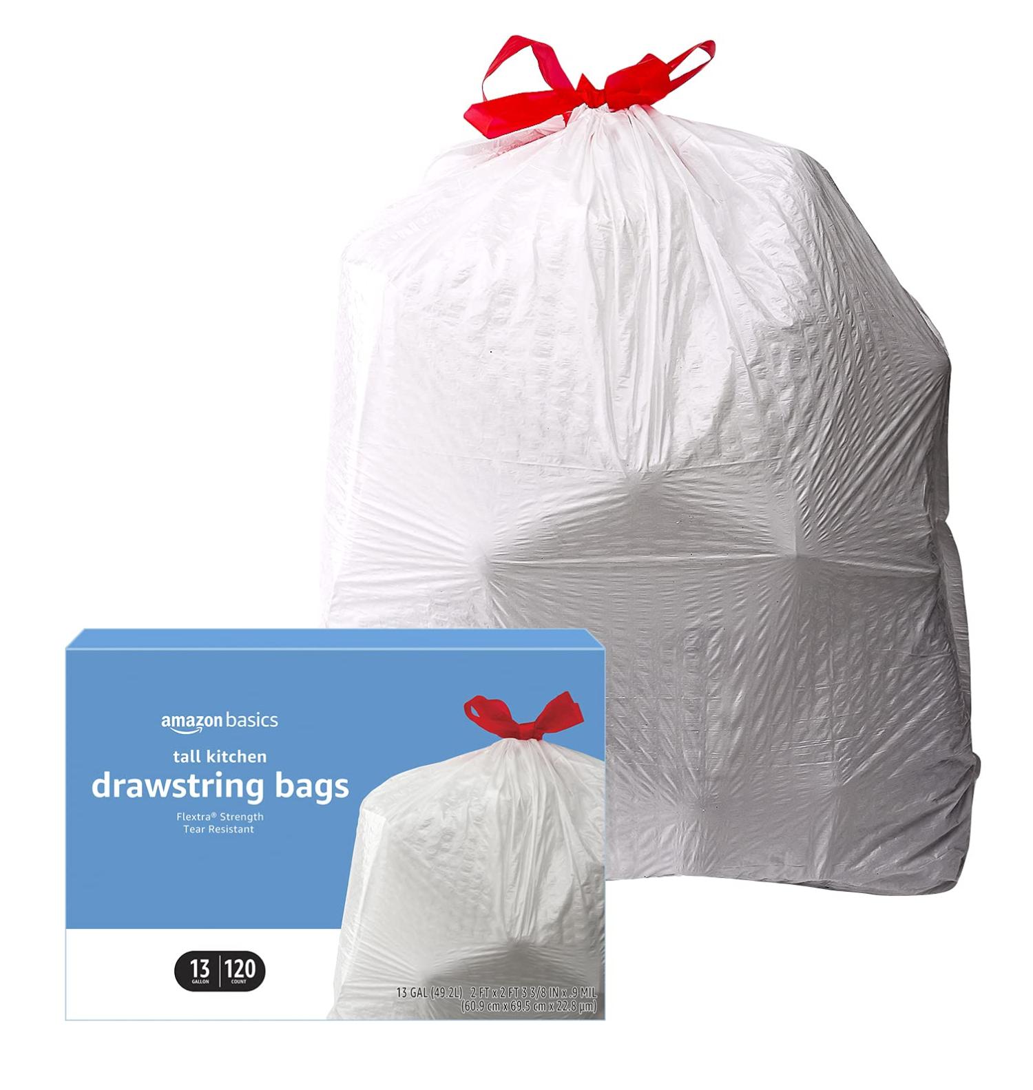 Amazon Basics Flextra Tall Kitchen Drawstring Trash Bags - 13 Gallon ...