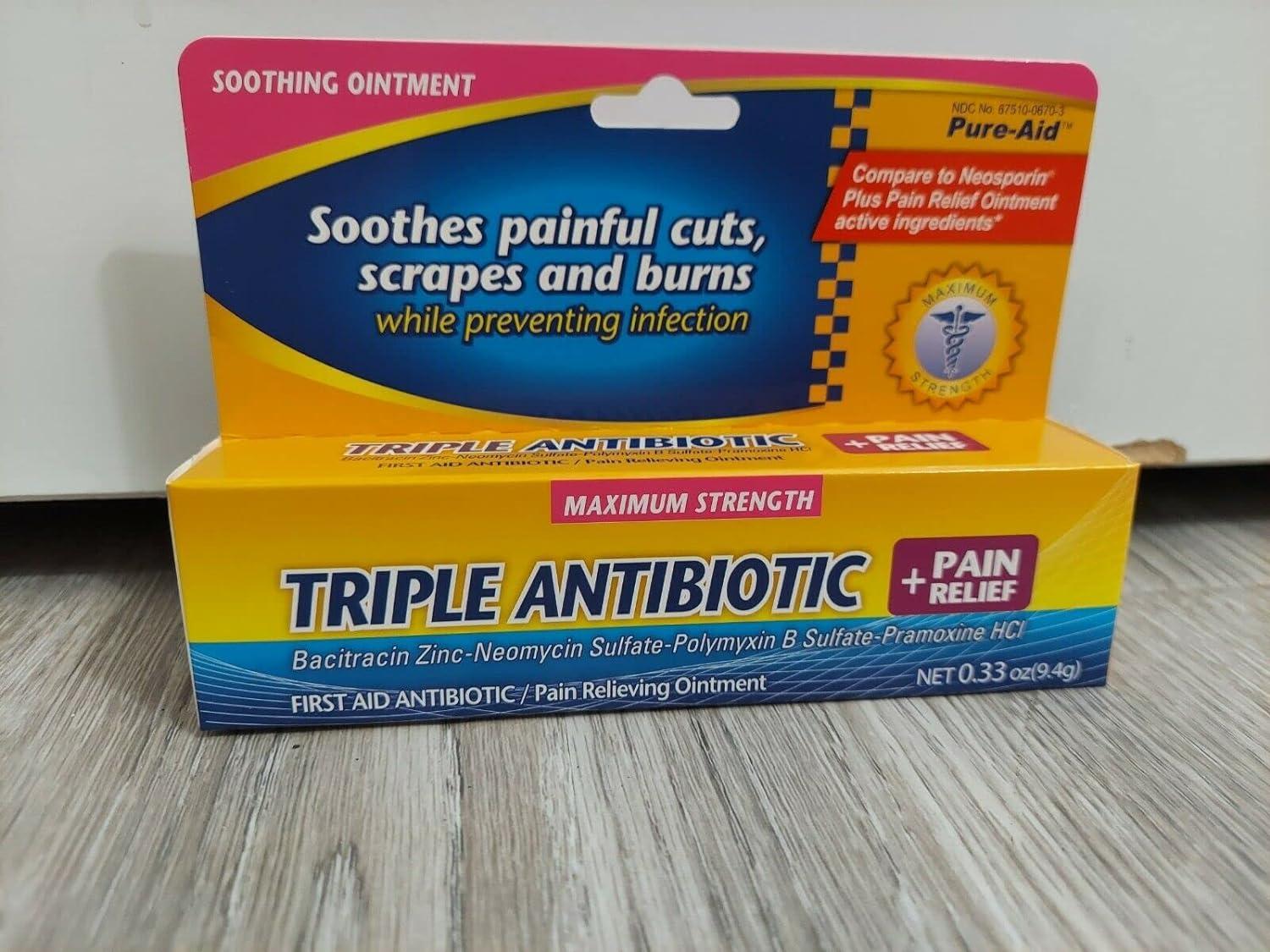 Pure-Aid Triple Antibiotic Ointment with Pain Relief | Bundle of 3 .33 ...