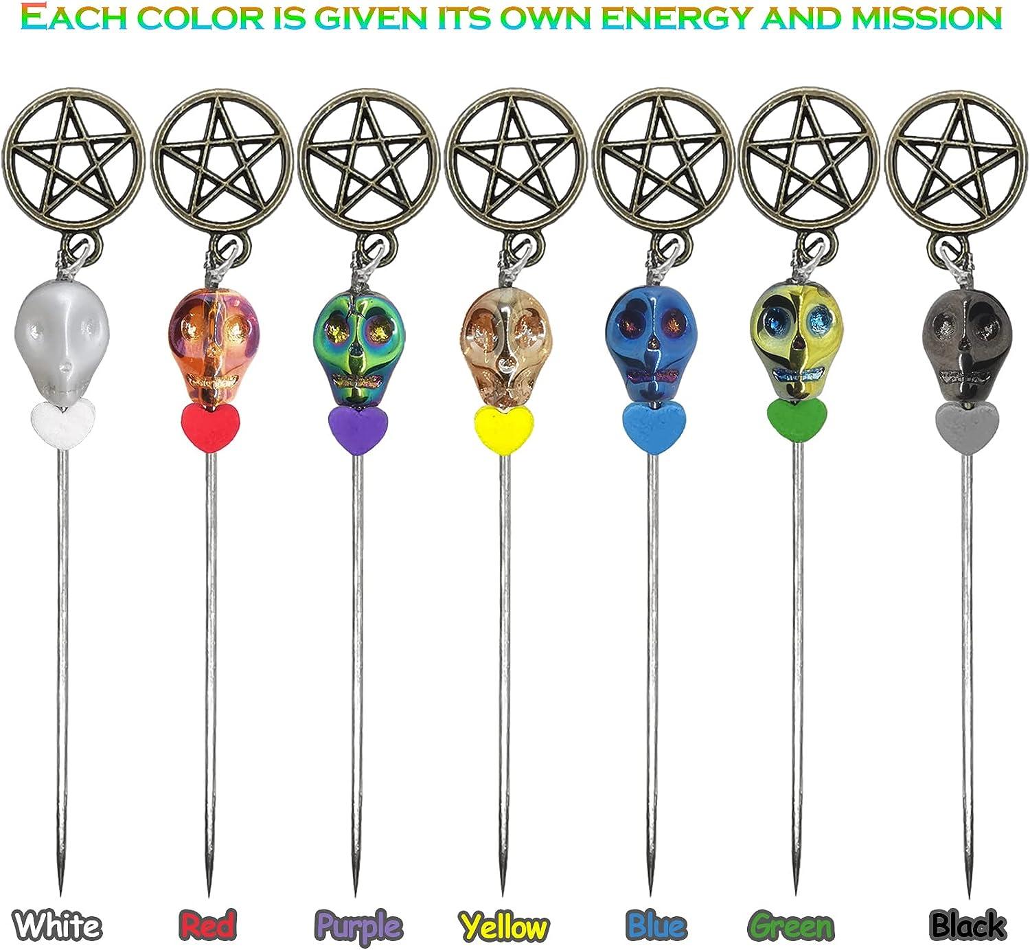 Crystal Skull Top Voodoo Doll Pins Set of 7 - Mini Pentagram Wands for ...