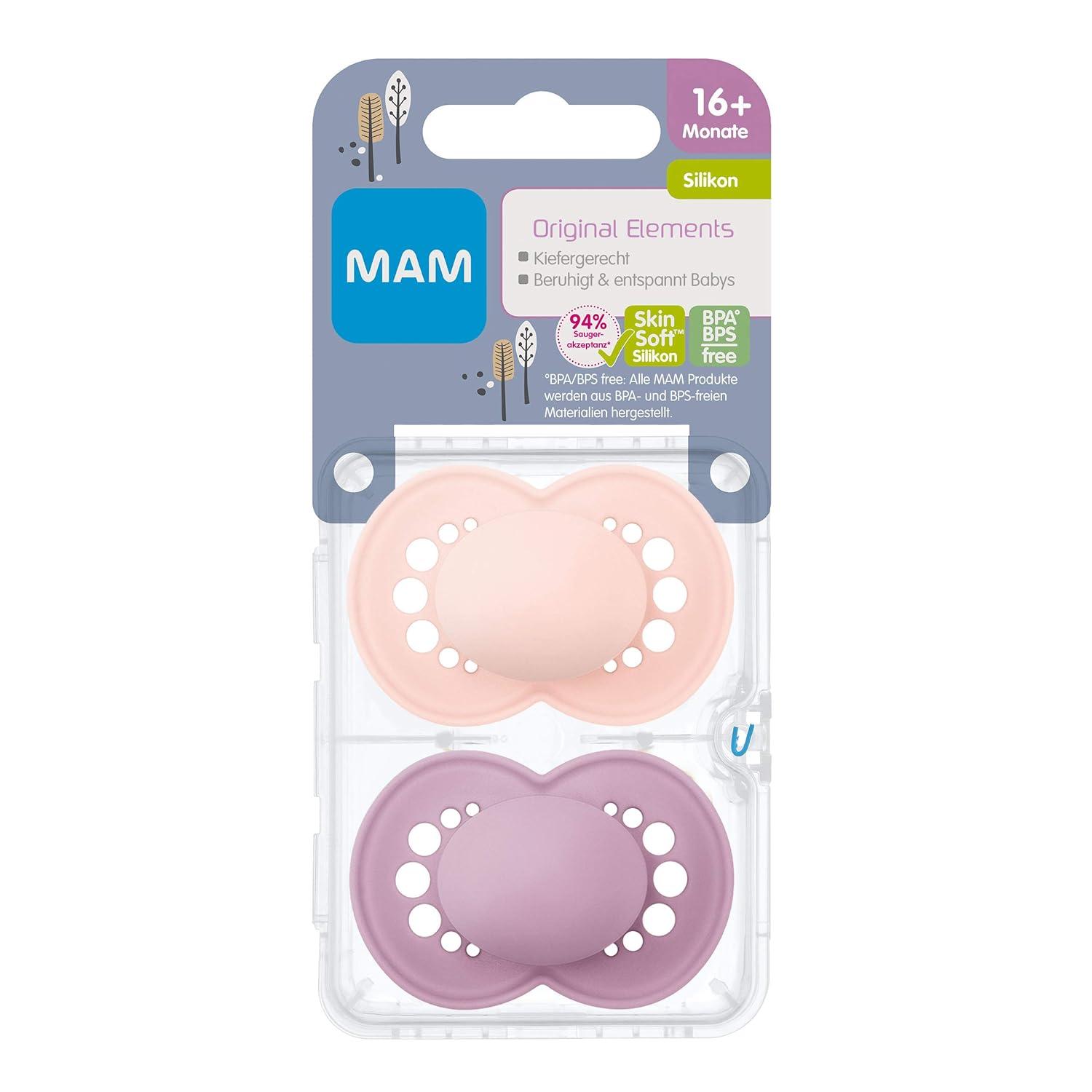 MAM Original Elements Pacifiers 2 Pack - Symmetrical Jaw-Friendly Baby ...