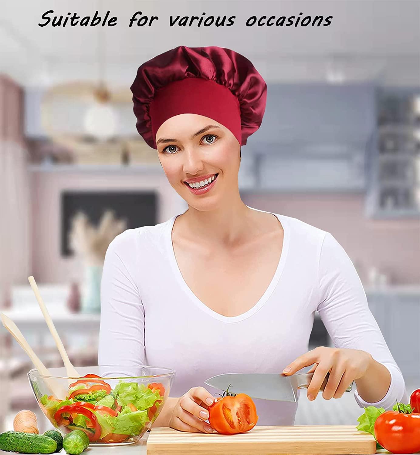 Satin Silk Bonnets for Curly Hair - 4 Pcs Set | Elastic Band Sleep Caps ...