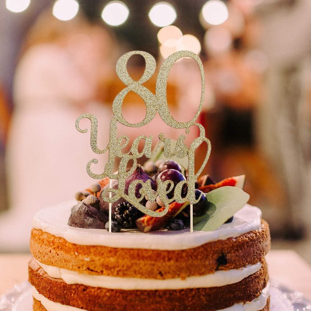 WAHAWU 80 Years Loved Cake Topper 80th Birthday Cake Topper Glitter ...