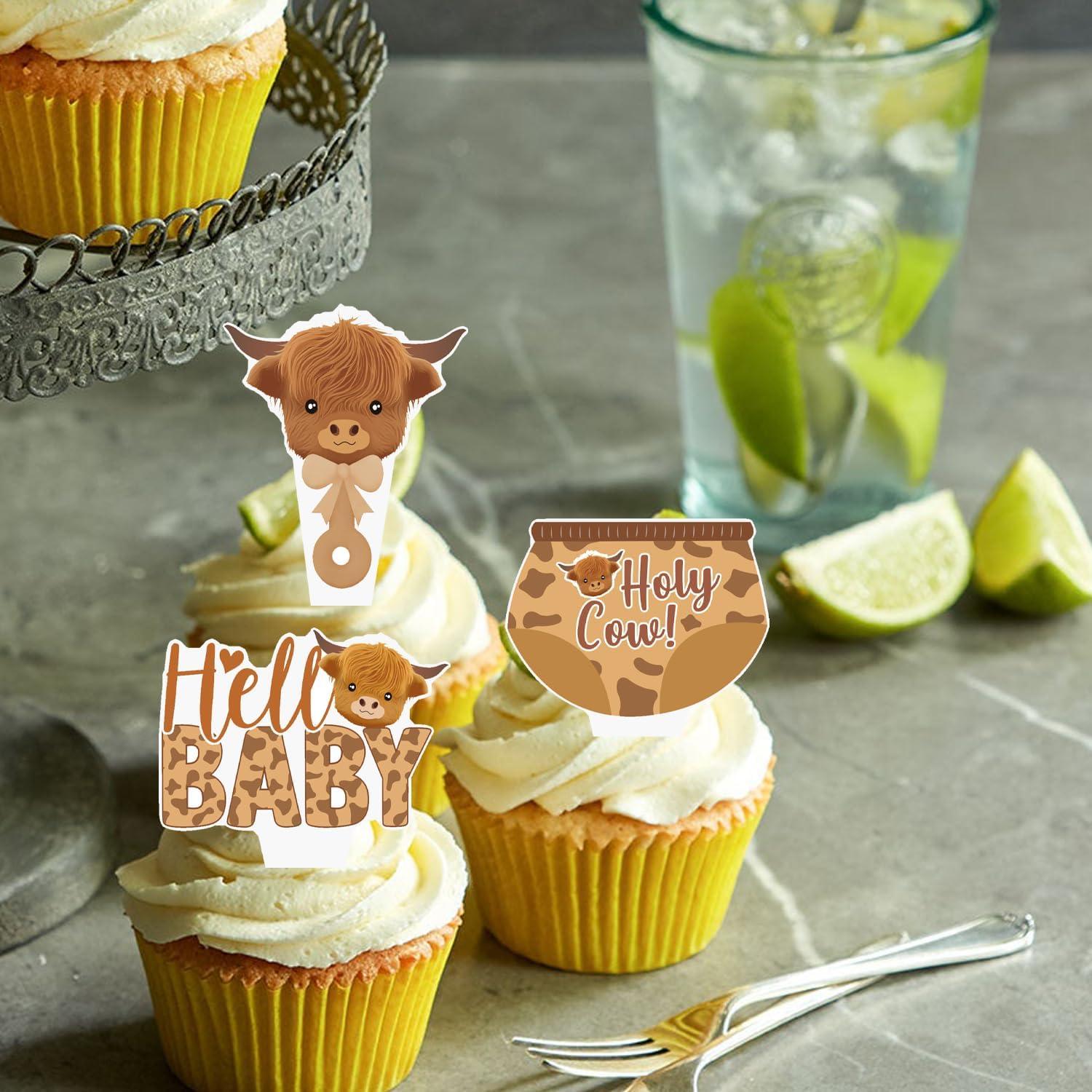 Highland Cow Baby Shower Cupcake Toppers Holy Cow Cupcake Toppers 48Pcs ...