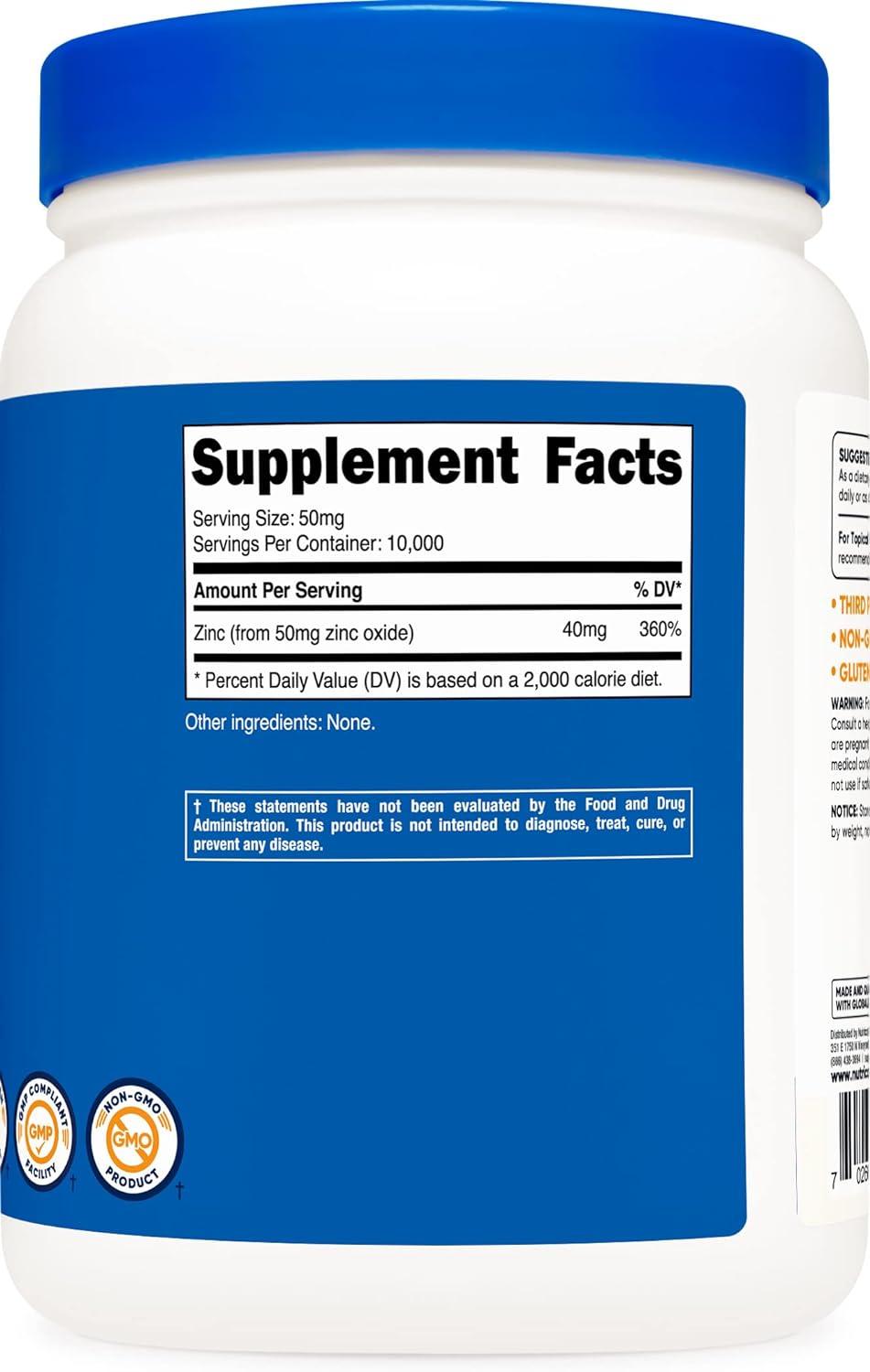 Nutricost Zinc Oxide Powder 500g - Gluten Free & Non-GMO - 1.1lb (Pack ...