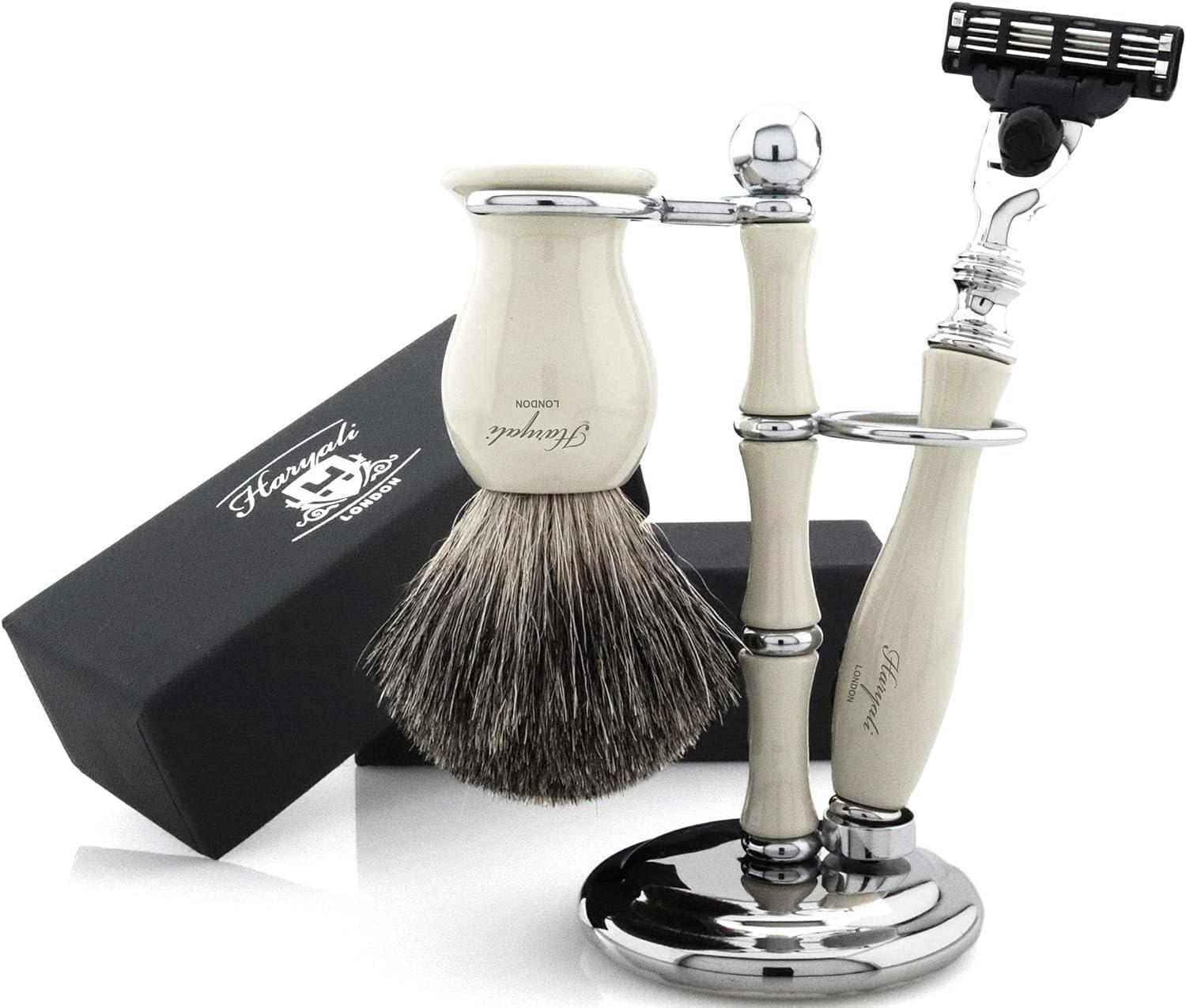 Haryali London 3-Part Razor Set | Best White Shaving Set with Brush ...