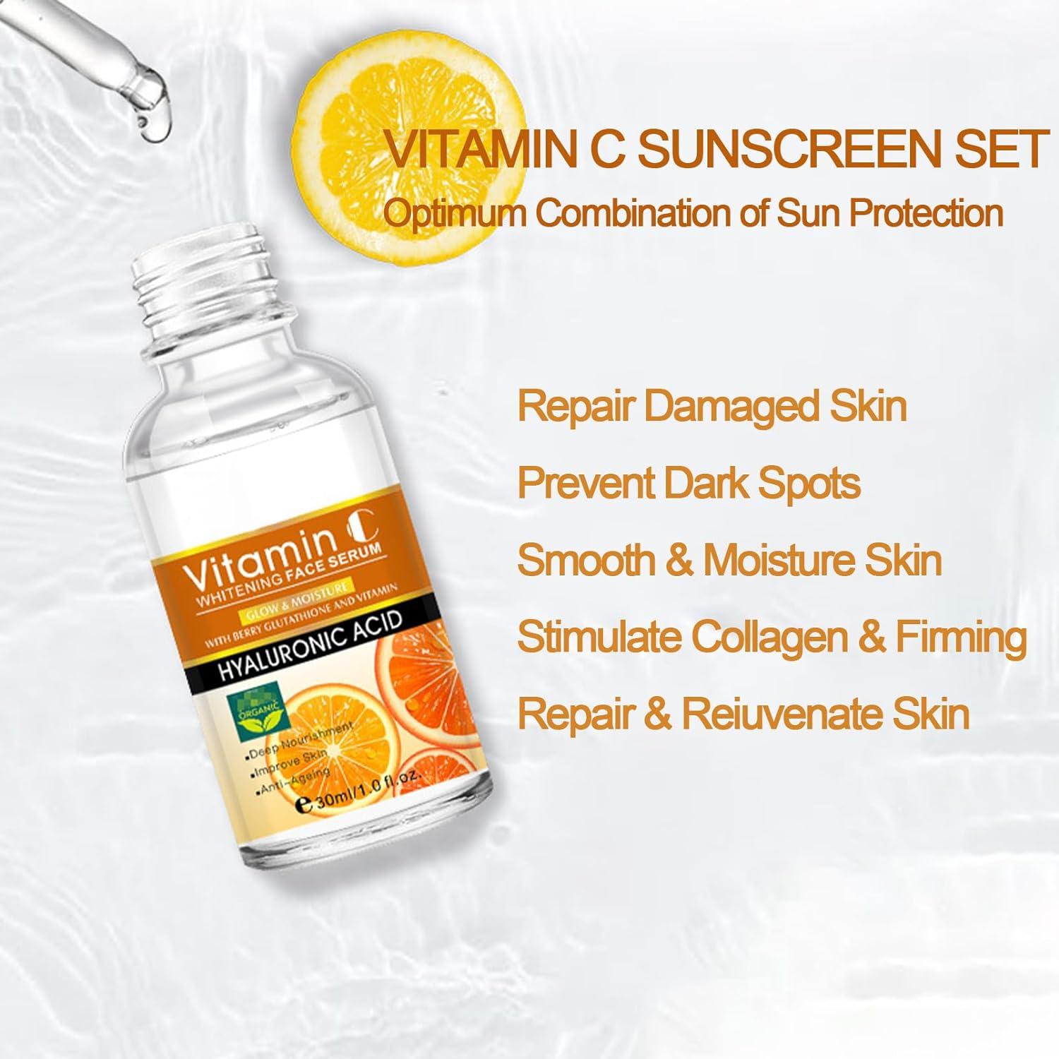 SPF 50 Face Sunscreen Set with Vitamin C Serum - Anti Aging & Sun ...