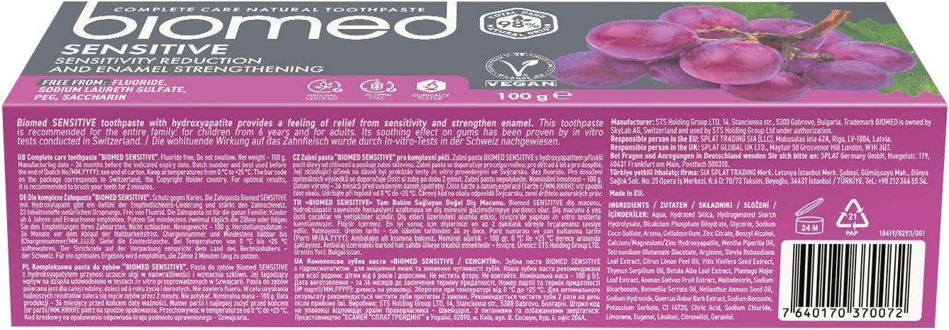 Biomed Sensitive Toothpaste 3-Pack (100g) - Strengthens Enamel Reduces ...