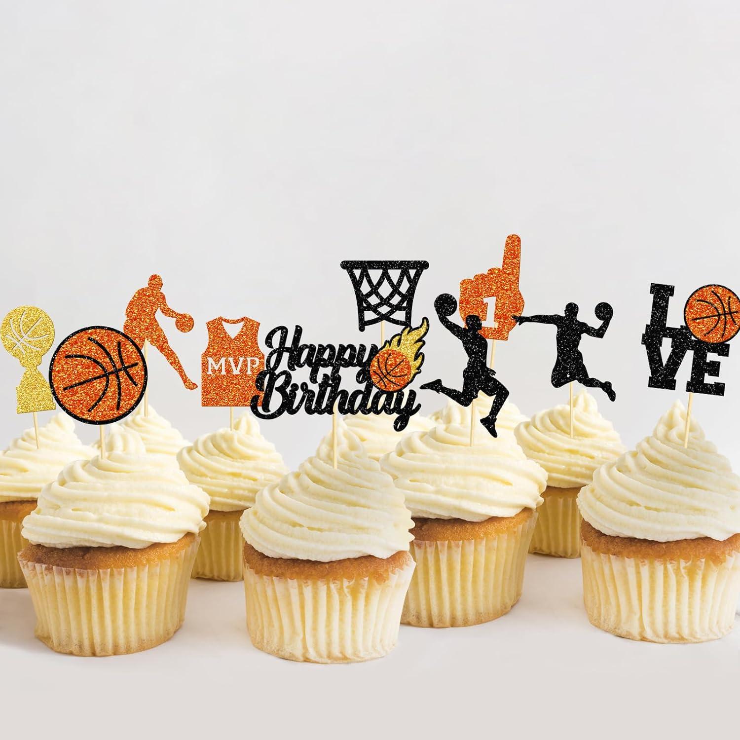 Basketball Cupcake Toppers Basketball Cake Decorations Sports Cupcake ...