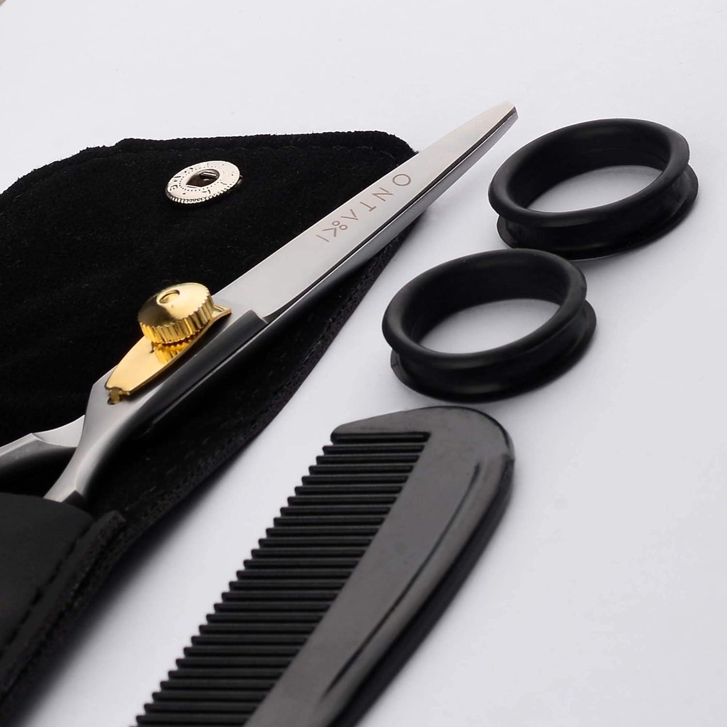 ONTAKI 3-Piece Scissors Set: Japanese Steel Beard & Mustache Scissors, Facial Grooming Nose Hair ...