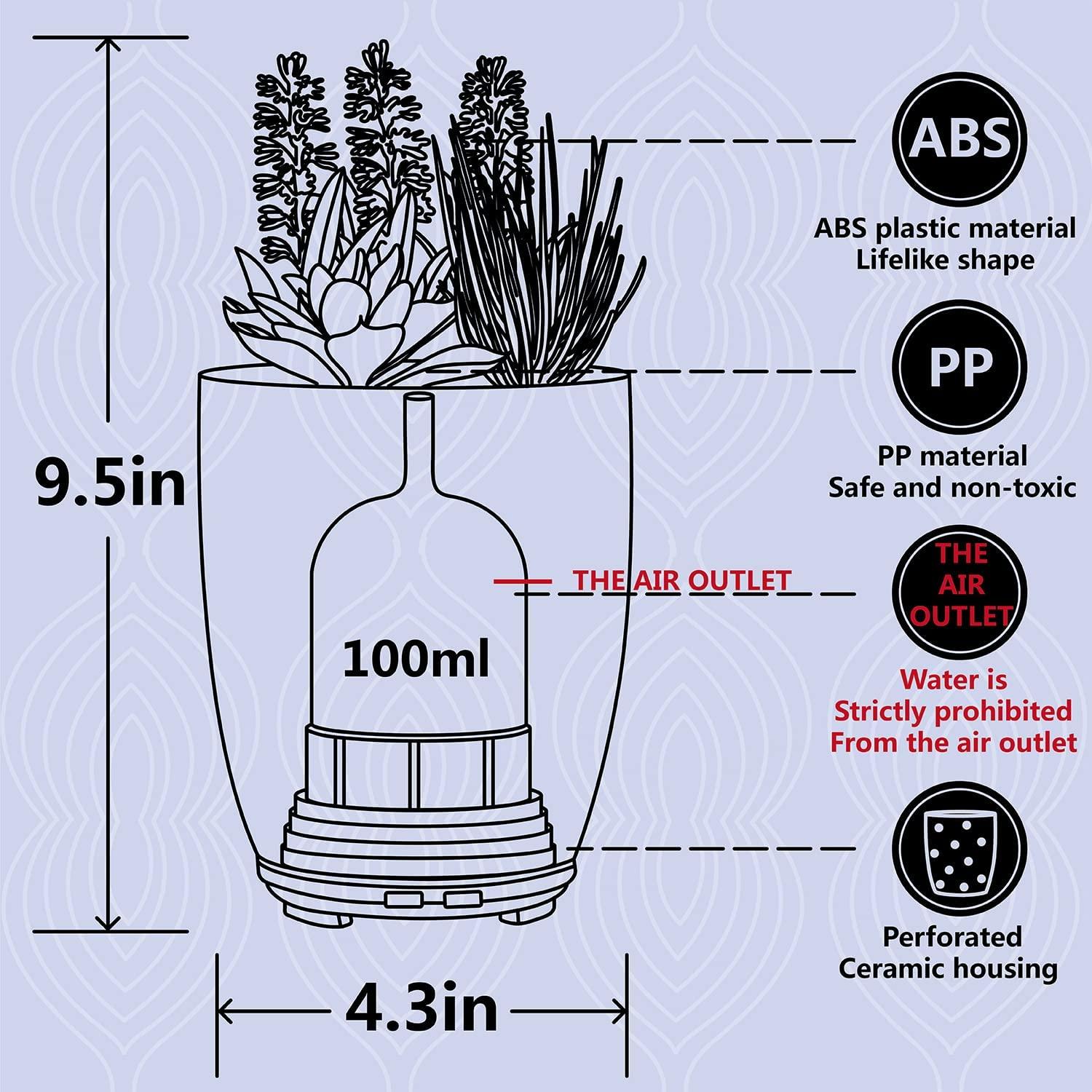 Artificial Succulent Plants Potted Essential Oil Diffuser with 7 Colors ...