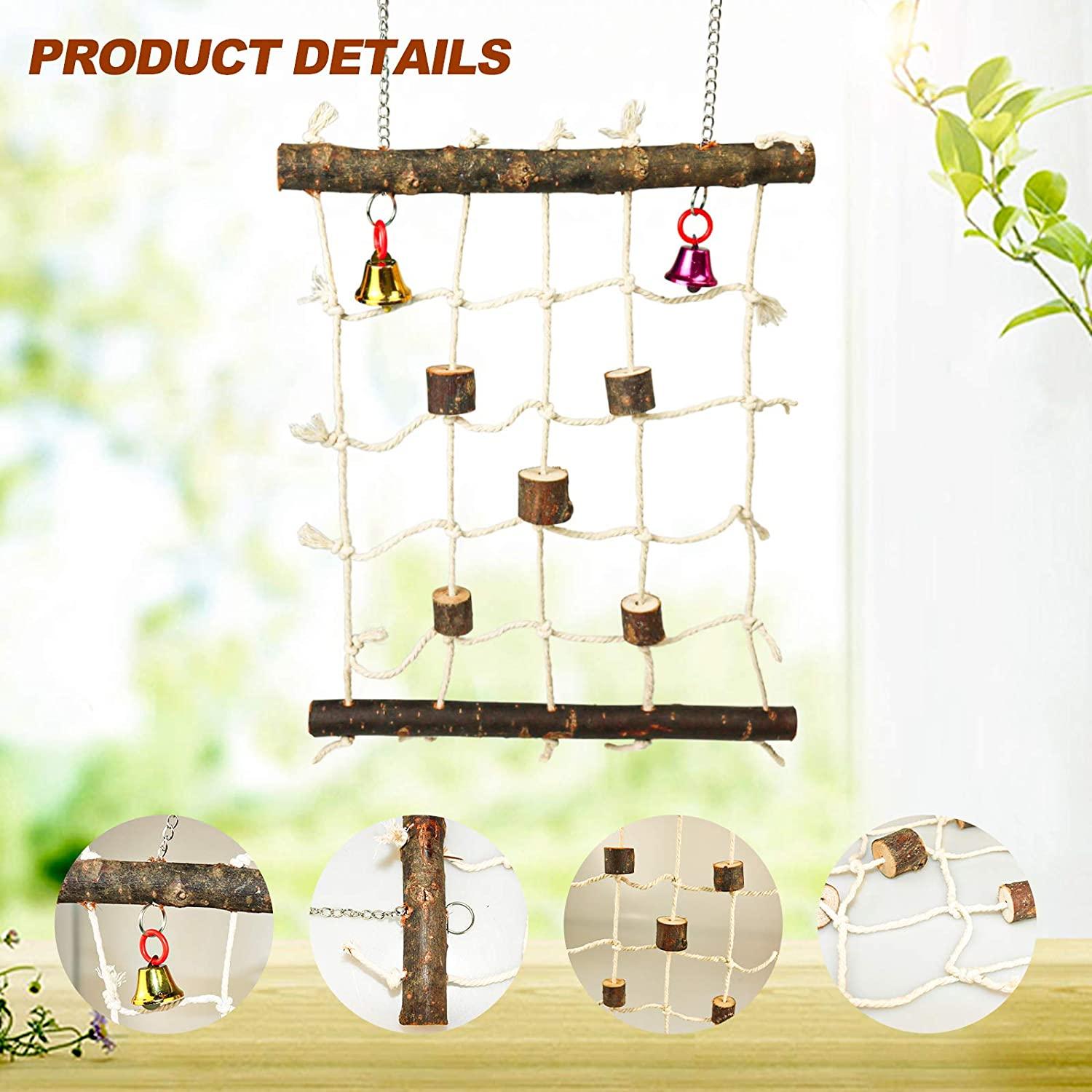 Parrot Climbing Ladder Swing Toy for Bird Cage - Chewable Wooden Perch ...