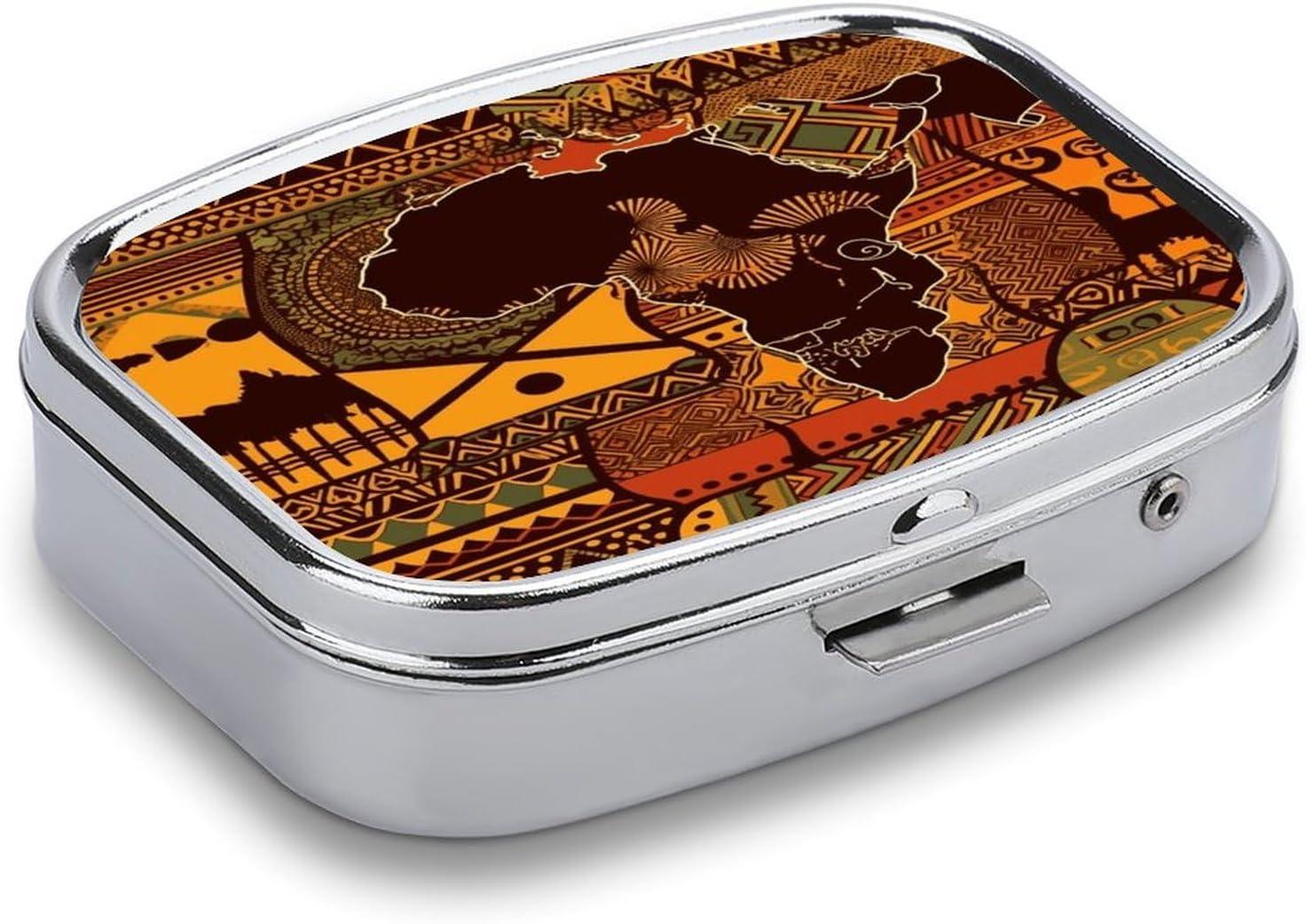 Pill Box African Map Ethnic Pattern | 2 Compartment Medicine Organizer ...
