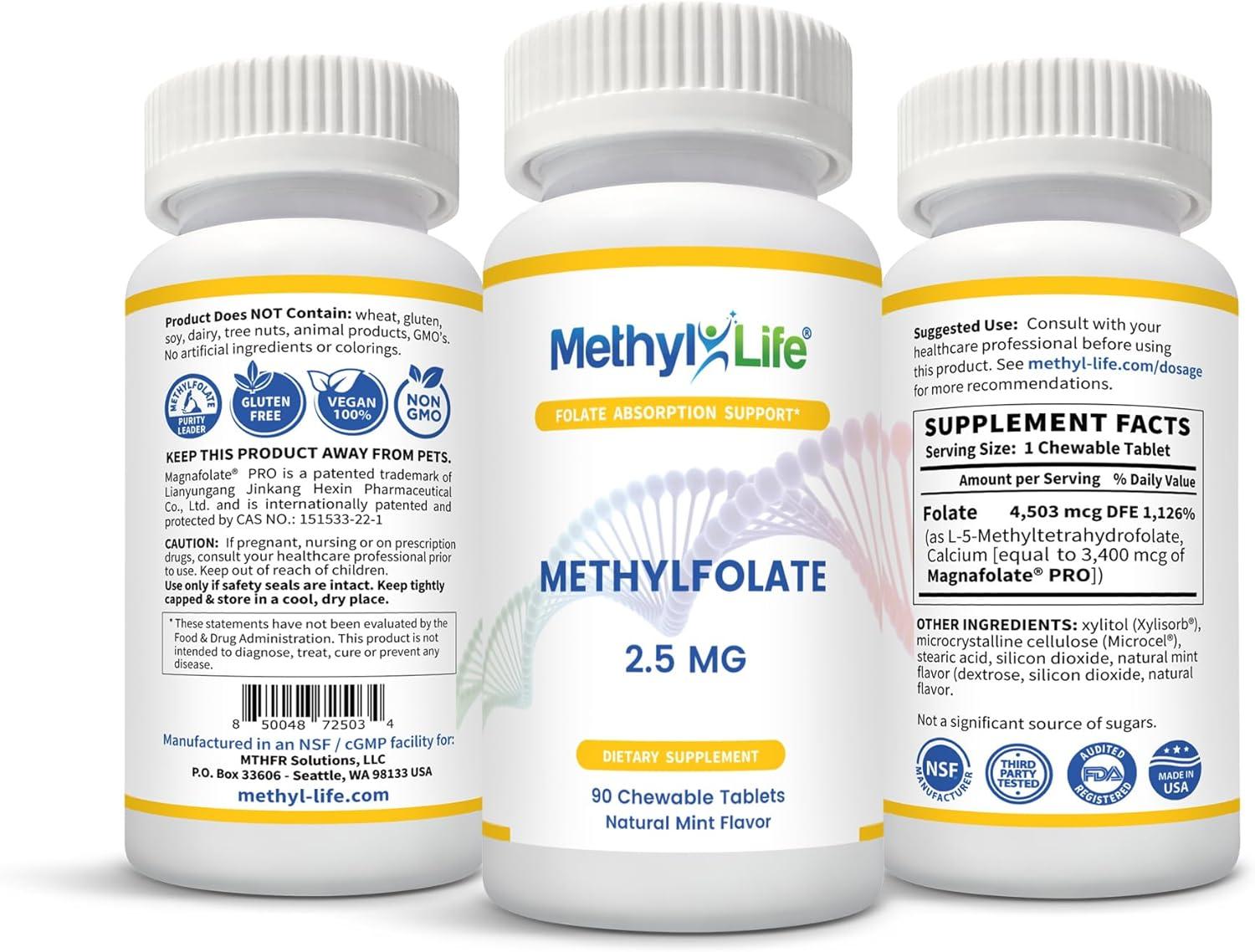Methyl-Life Pure Pharmaceutical Grade L-Methylfolate 2.5mg Chewable ...