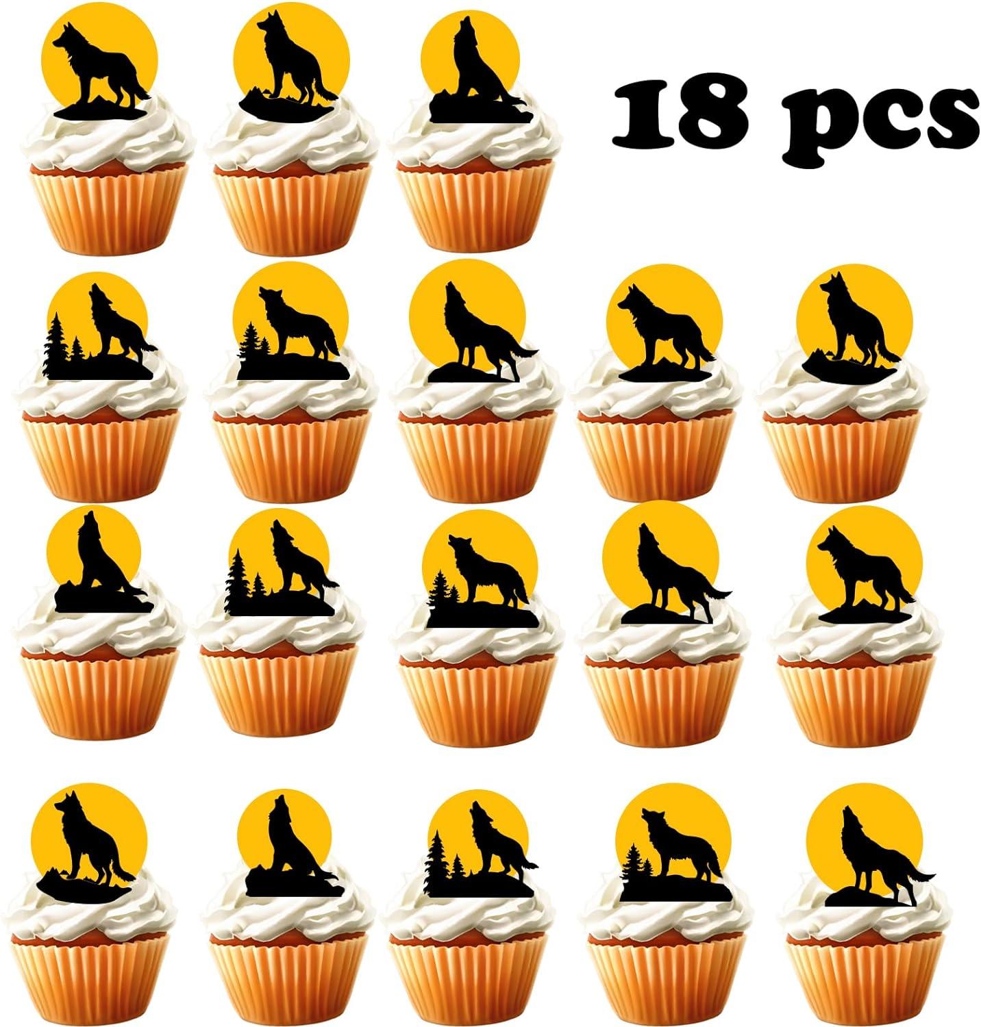 18pcs Wolf Cupcake Toppers for Kids Adult Wolf Birthday Party Decorations Night of the Wolf ...