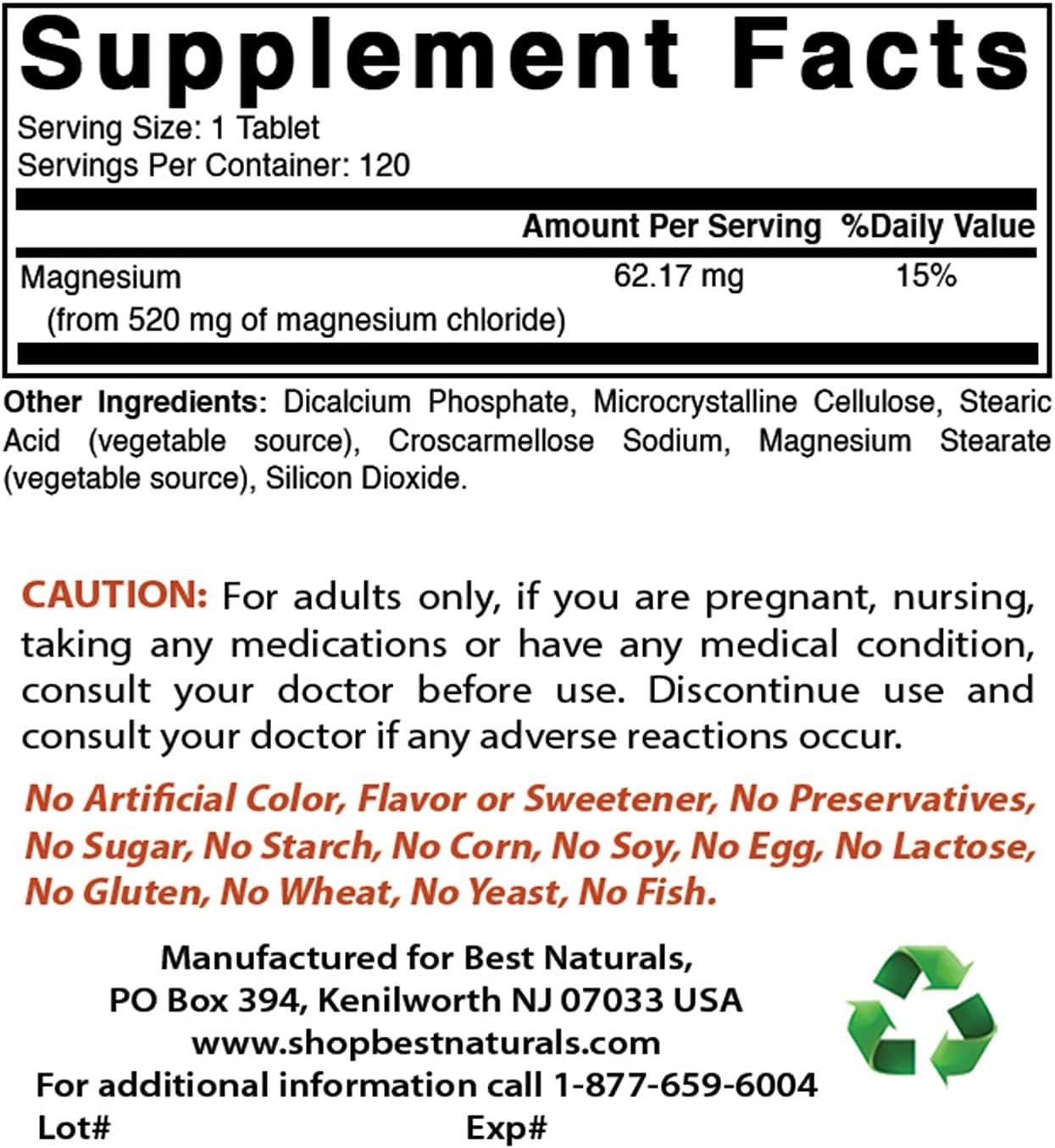 Best Naturals Magnesium Chloride 520mg - 120 Tablets | High Quality ...