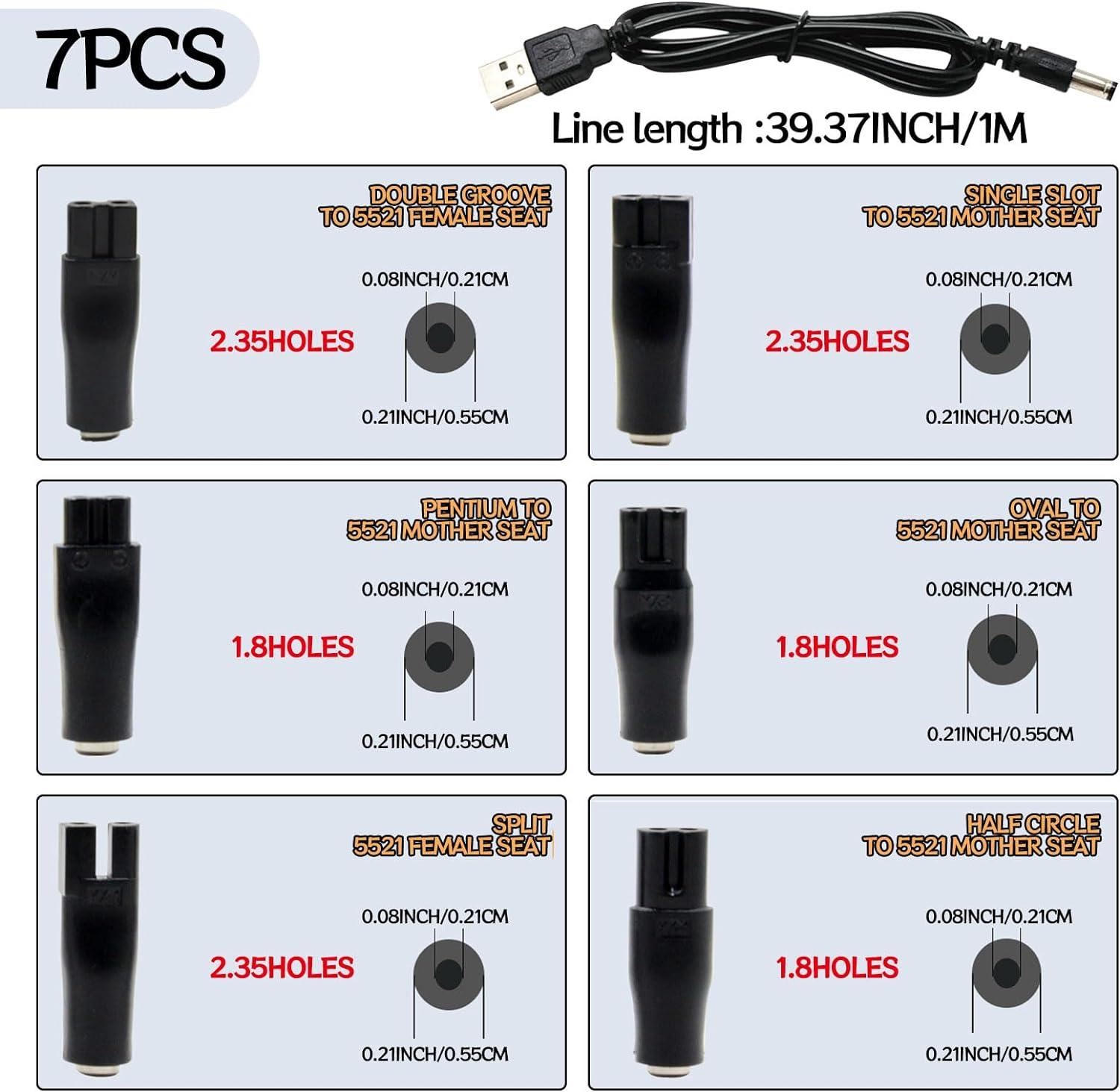 7PCS Black Electric Shaver Charger Kit - Versatile Charging Solution ...