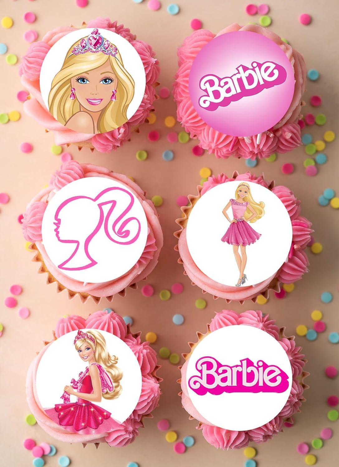 24 x Pre-Cut Barbie 5 Edible Stand up Wafer/Rice Paper Cupcake Cake ...