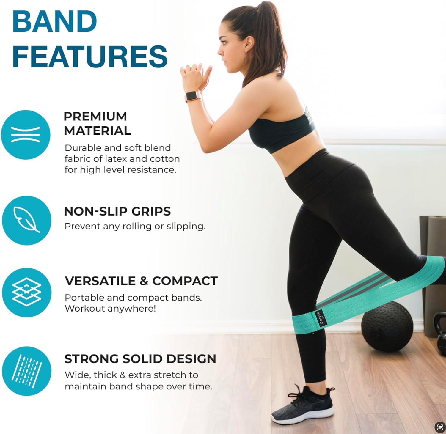Beenax Fabric Resistance Bands Set of 3 - Long/Short Exercise Bands for ...