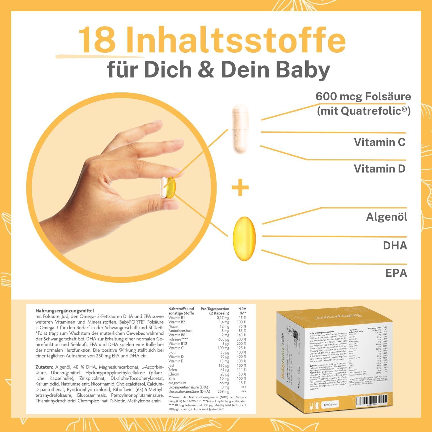 Baby Forte Folic Acid & Omega-3 Algae Oil | Vegan Pregnancy Vitamins ...