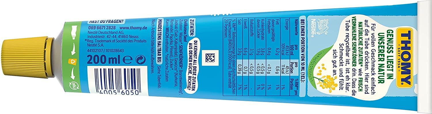 THOMY Delikatess Senf Mittelscharf Tube 200ml - Medium Hot Mustard ...