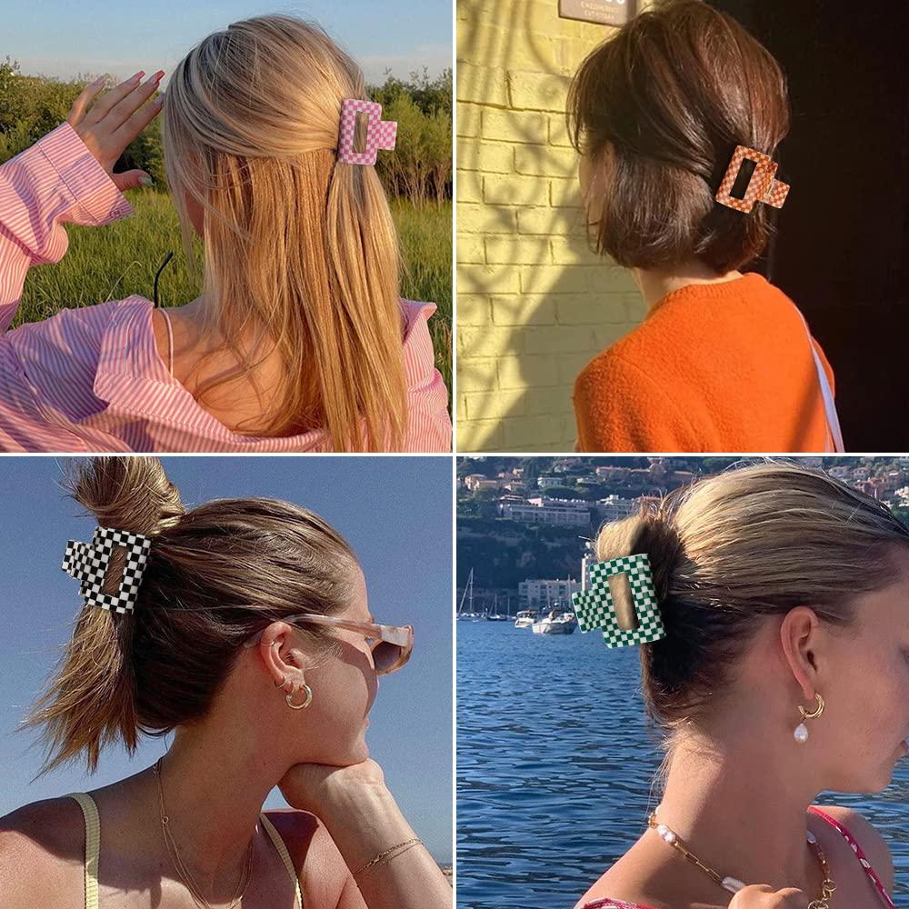 4 Pack Checkered Hair Claw Clips - Cute Y2K Style Accessories for Women ...