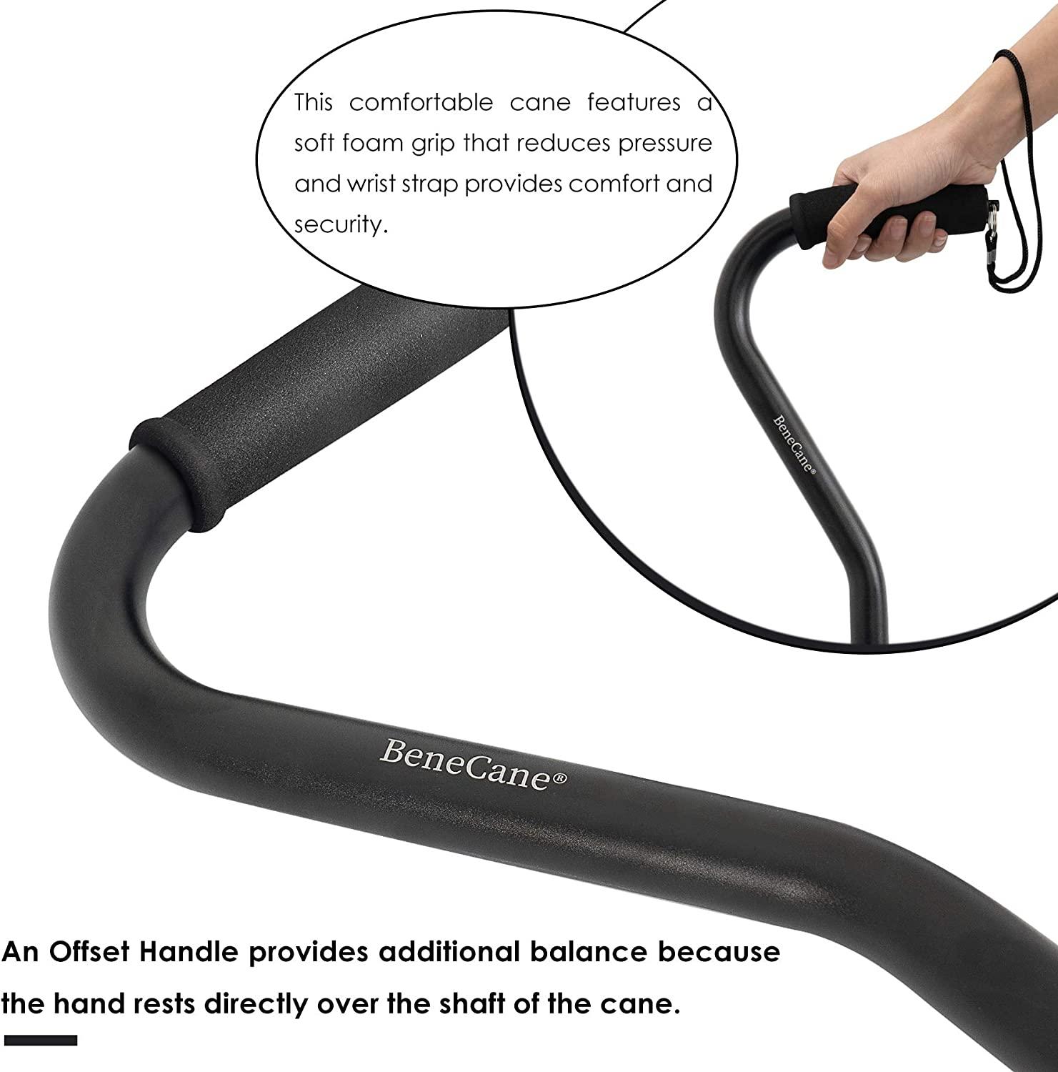 Adjustable BeneCane Quad Cane with Offset Soft Cushioned Handle ...