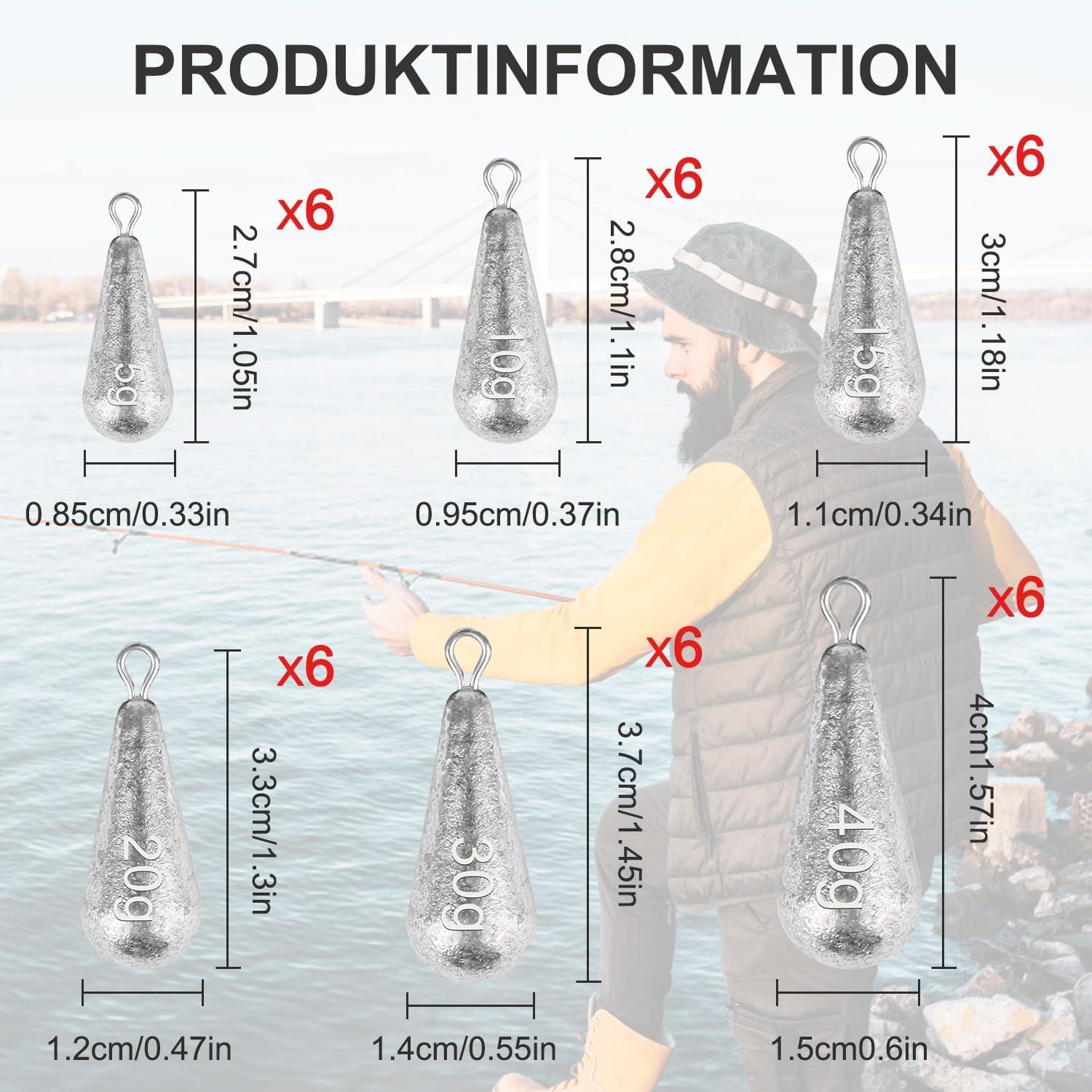 Fzyisw 720g Drop Shape Fishing Weight Kit - 36 pcs Lead Fishing Set for Outdoors - 5g to 40g ...