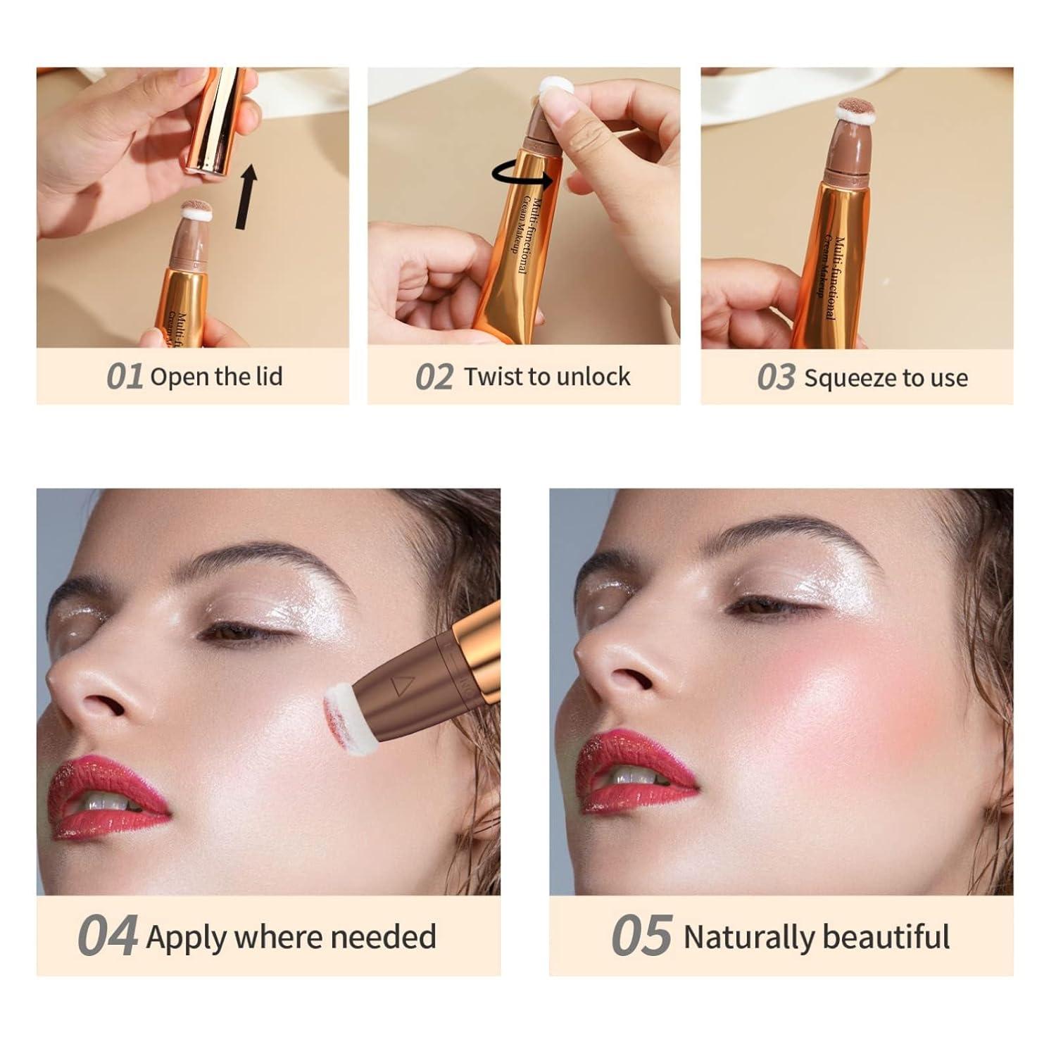 LMDAOO 3PCS Blush Contour Highlighter Set - Natural Matte Finish Cream ...