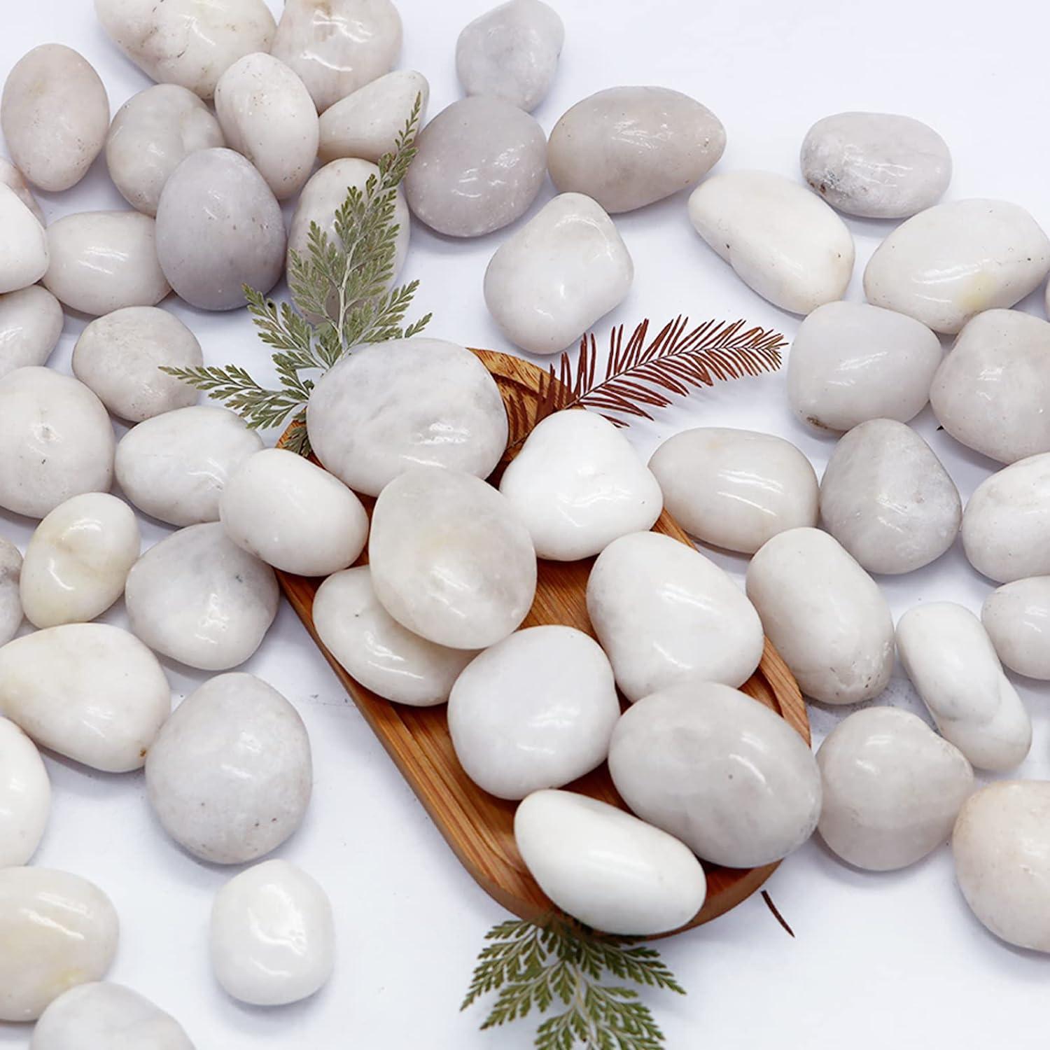 LONTOM 2.2lb White Pebbles Natural Decorative Stone Polished Gravel ...